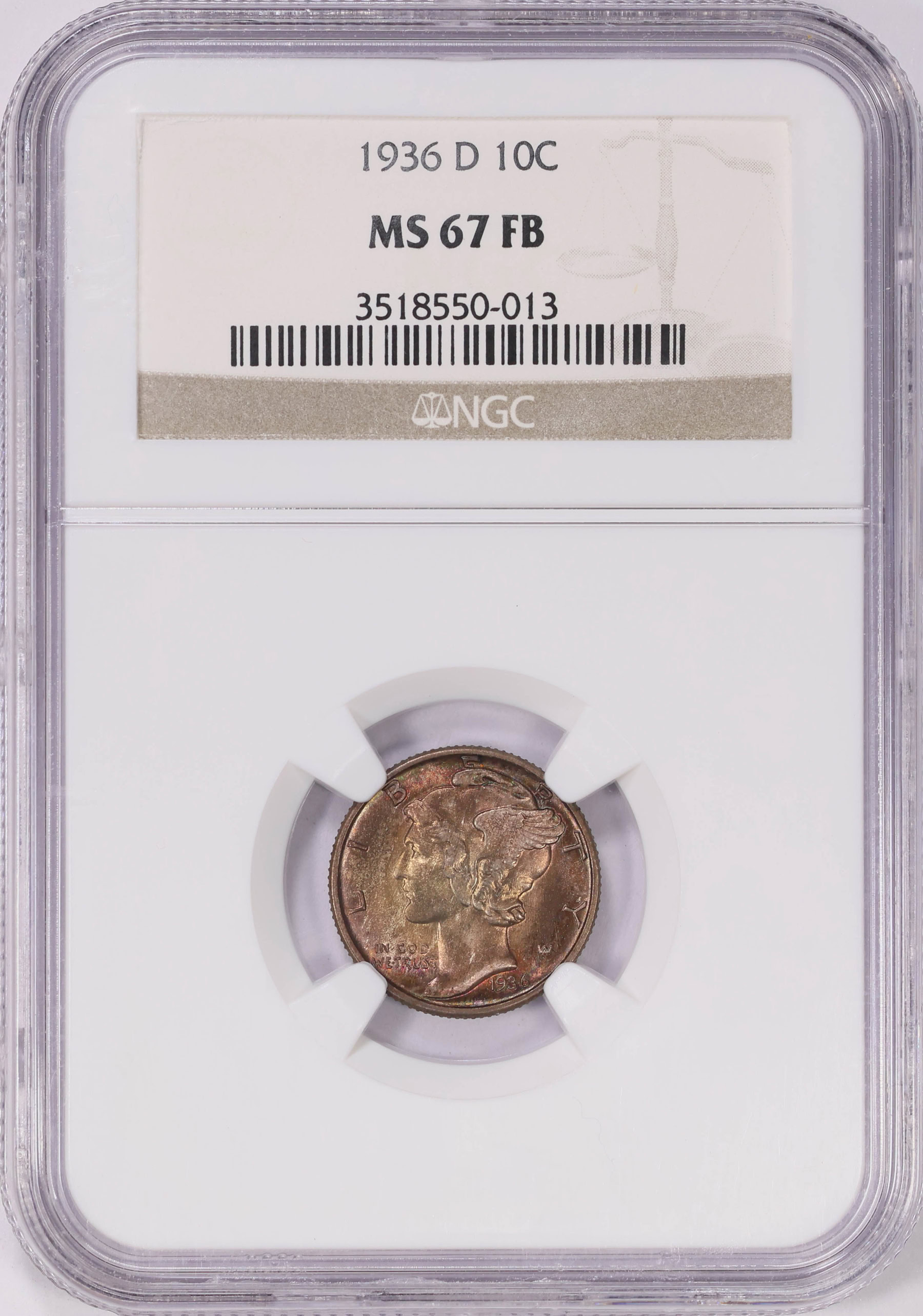1936-D Mercury Dime NGC MS-67 FB (Toned) (Item 1845273) | GreatCollections Coin Auctions