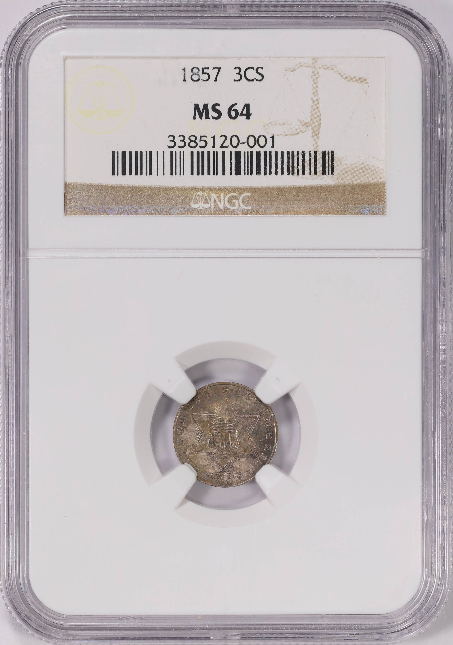 1857 Silver Three-Cent Piece NGC MS-64 (Toned) (Item 1845274 ...