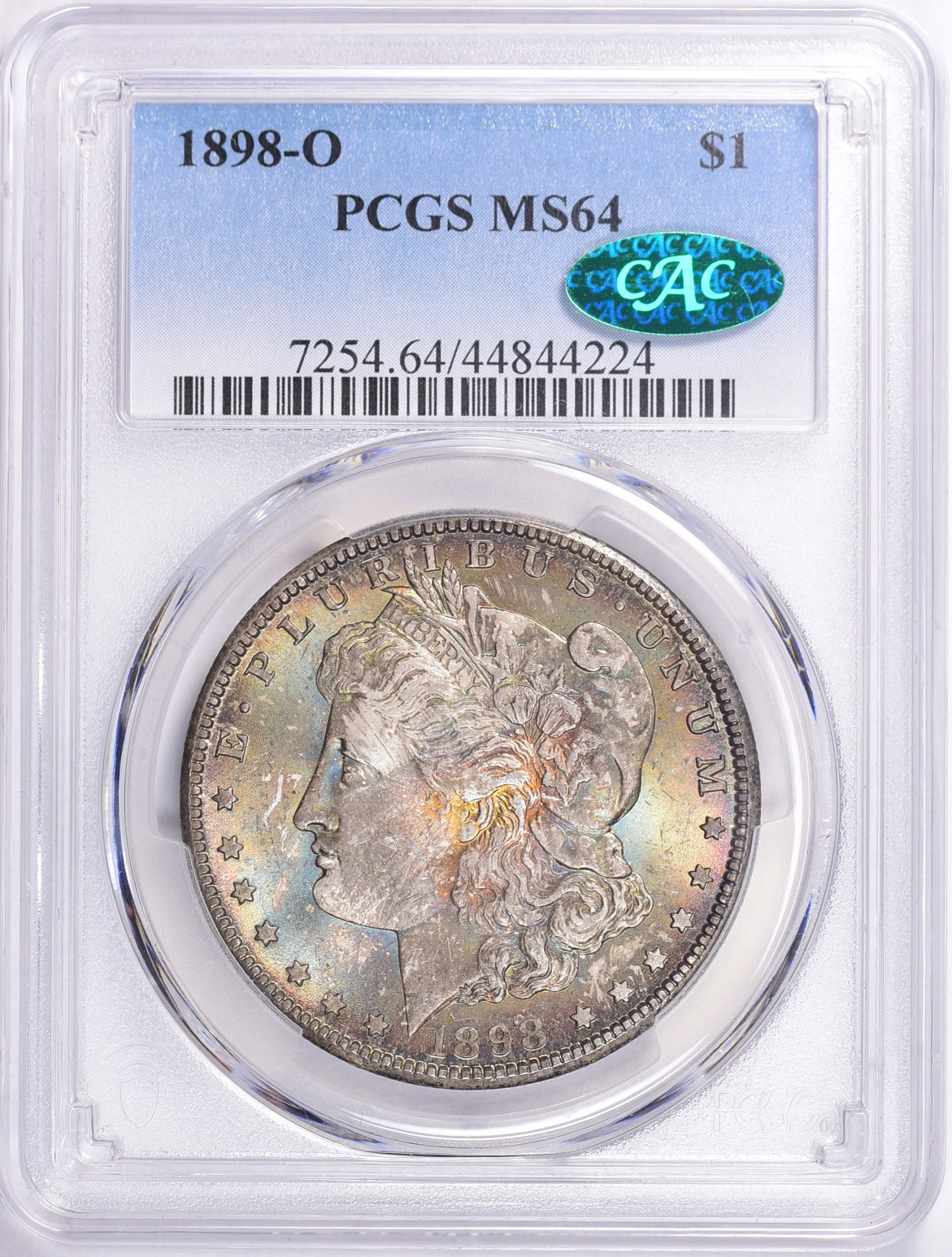 1898-O Morgan Silver Dollar PCGS MS-64 (CAC Green) (Toned) (Item 1845994) | GreatCollections ...