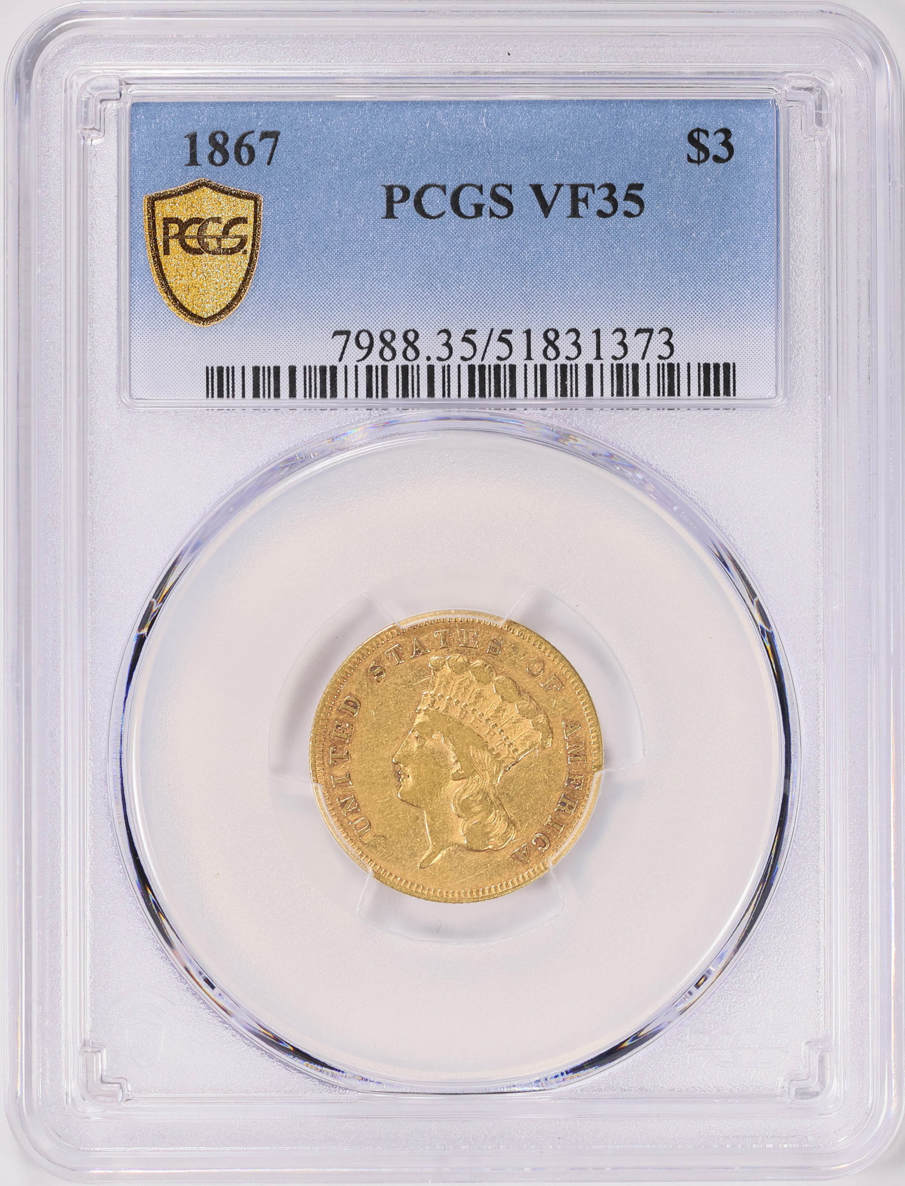 1867 Three-Dollar Gold Piece PCGS VF-35 (Item 1846025 ...