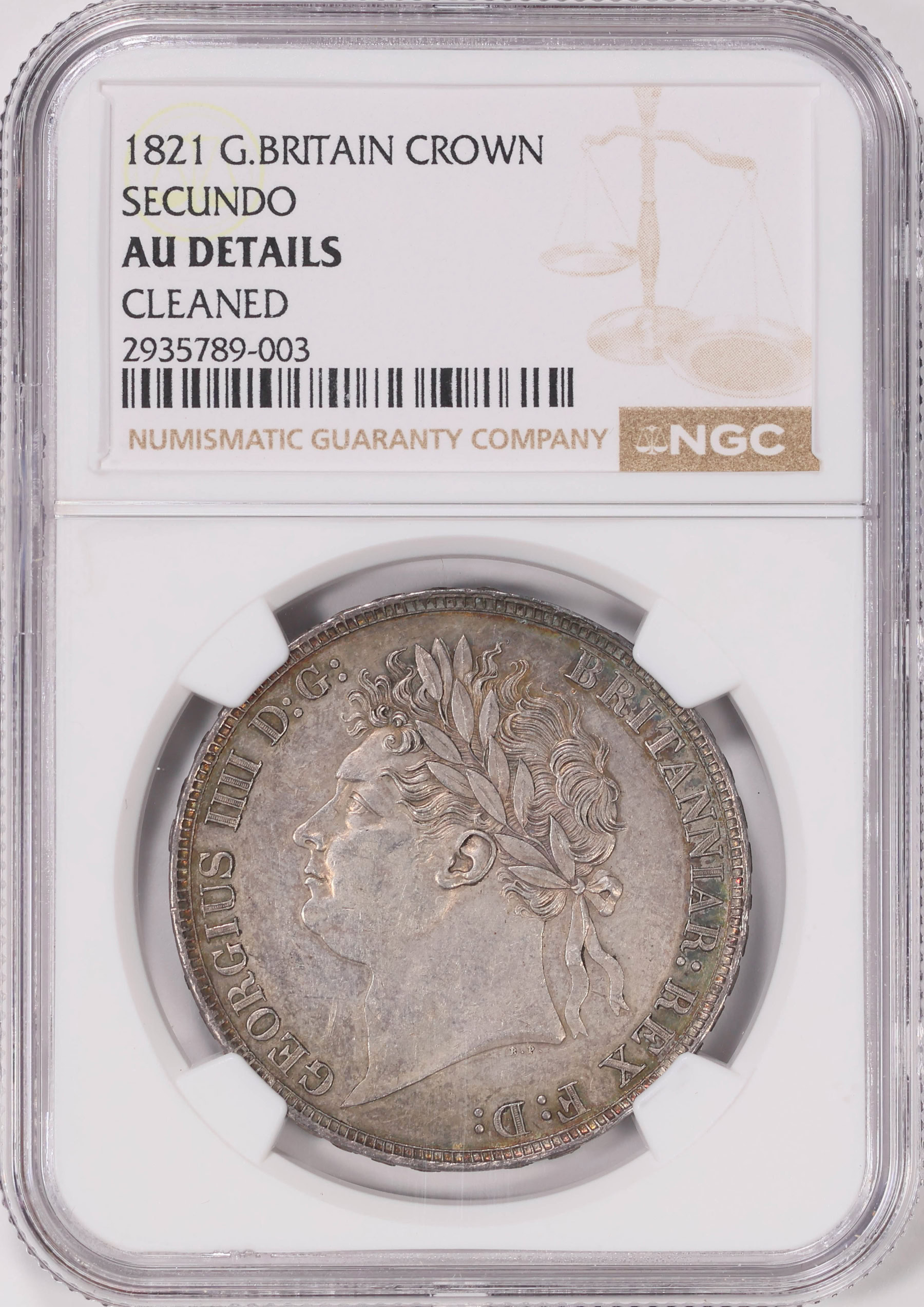 Great Britain 1821 Silver Crown SECUNDO Edge KM-680.1 NGC AU Details ...