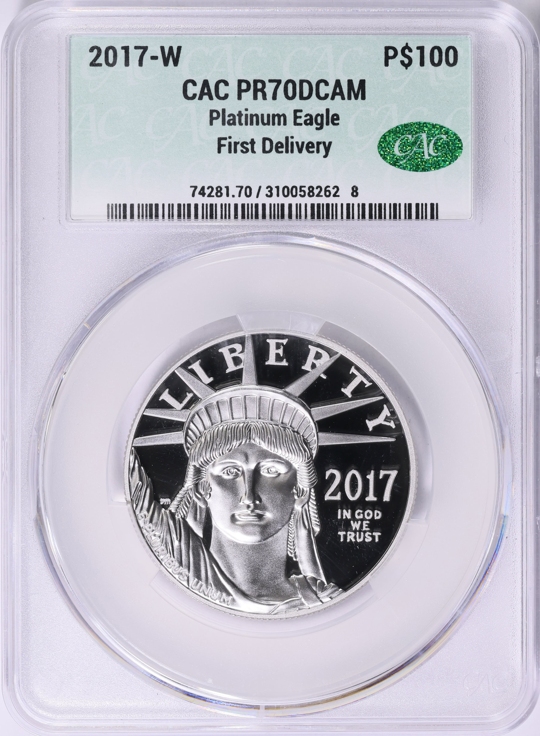 2017-W $100 One-Ounce Platinum American Eagle First Delivery CACG Proof ...