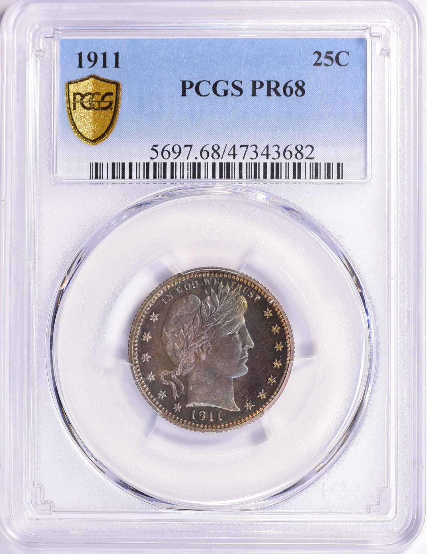 1911 Barber Quarter PCGS Proof-68 (Toned) (Item 1846065) | GreatCollections Coin Auctions