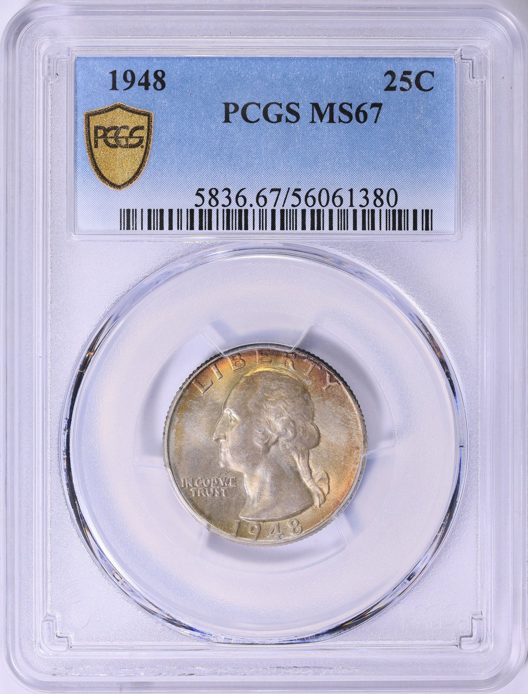 1948 Washington Quarter PCGS MS-67 (Toned) (Item 1846067) | GreatCollections Coin Auctions