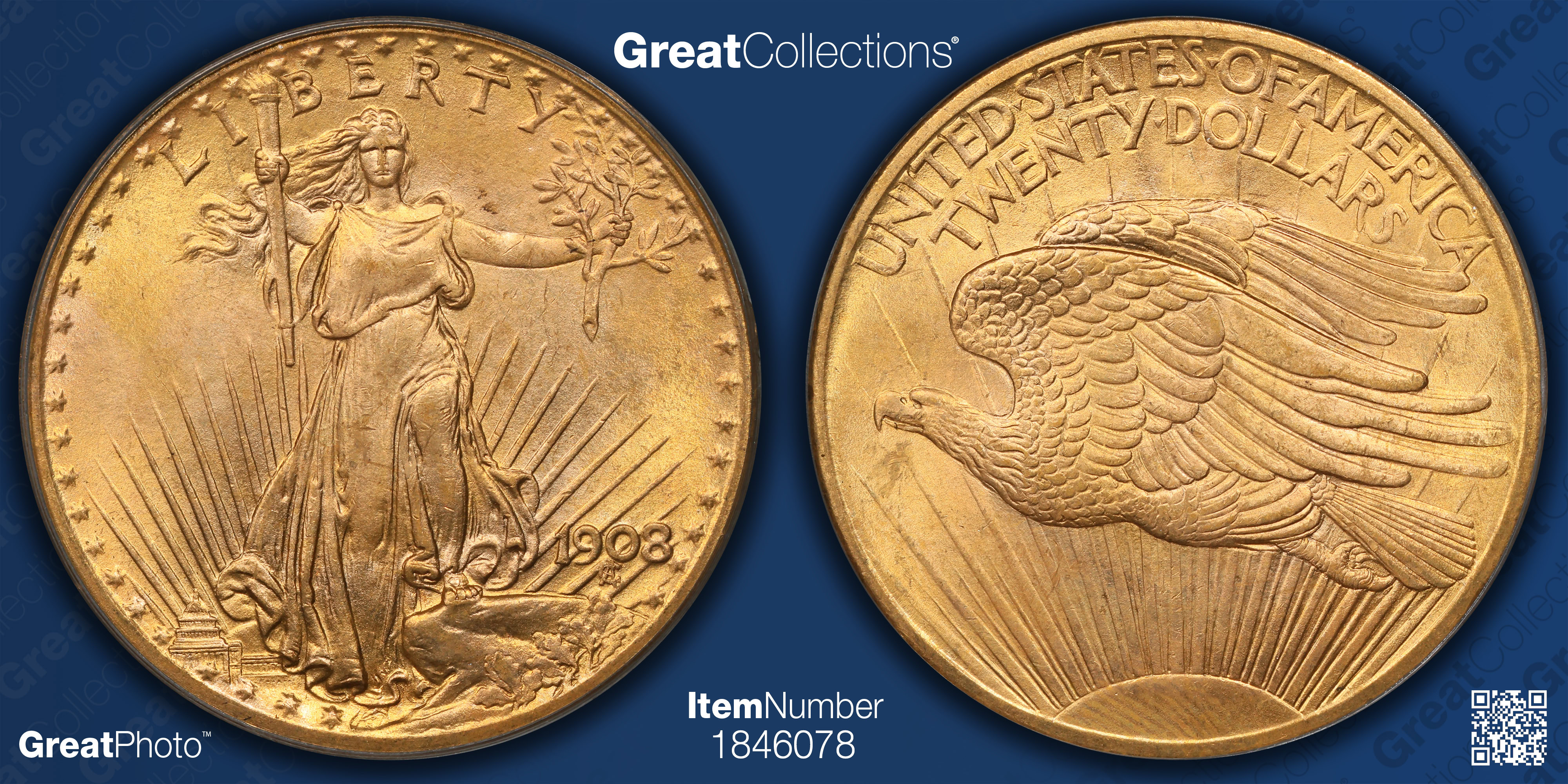 1908 Saint-Gaudens Gold Double Eagle No Motto Wells Fargo Nevada Gold ...