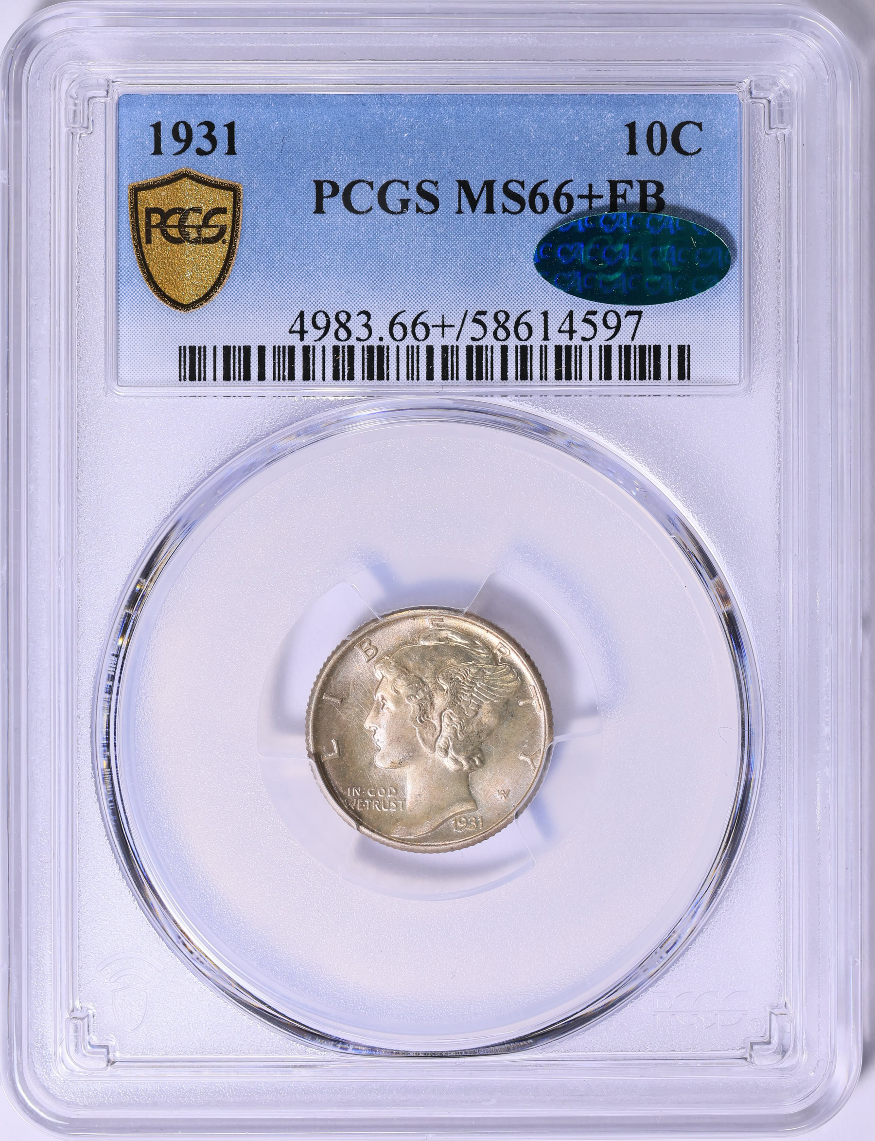 1931 Mercury Dime PCGS MS-66+ FB (CAC Green) (Toned) (Item 1846090) | GreatCollections Coin Auctions