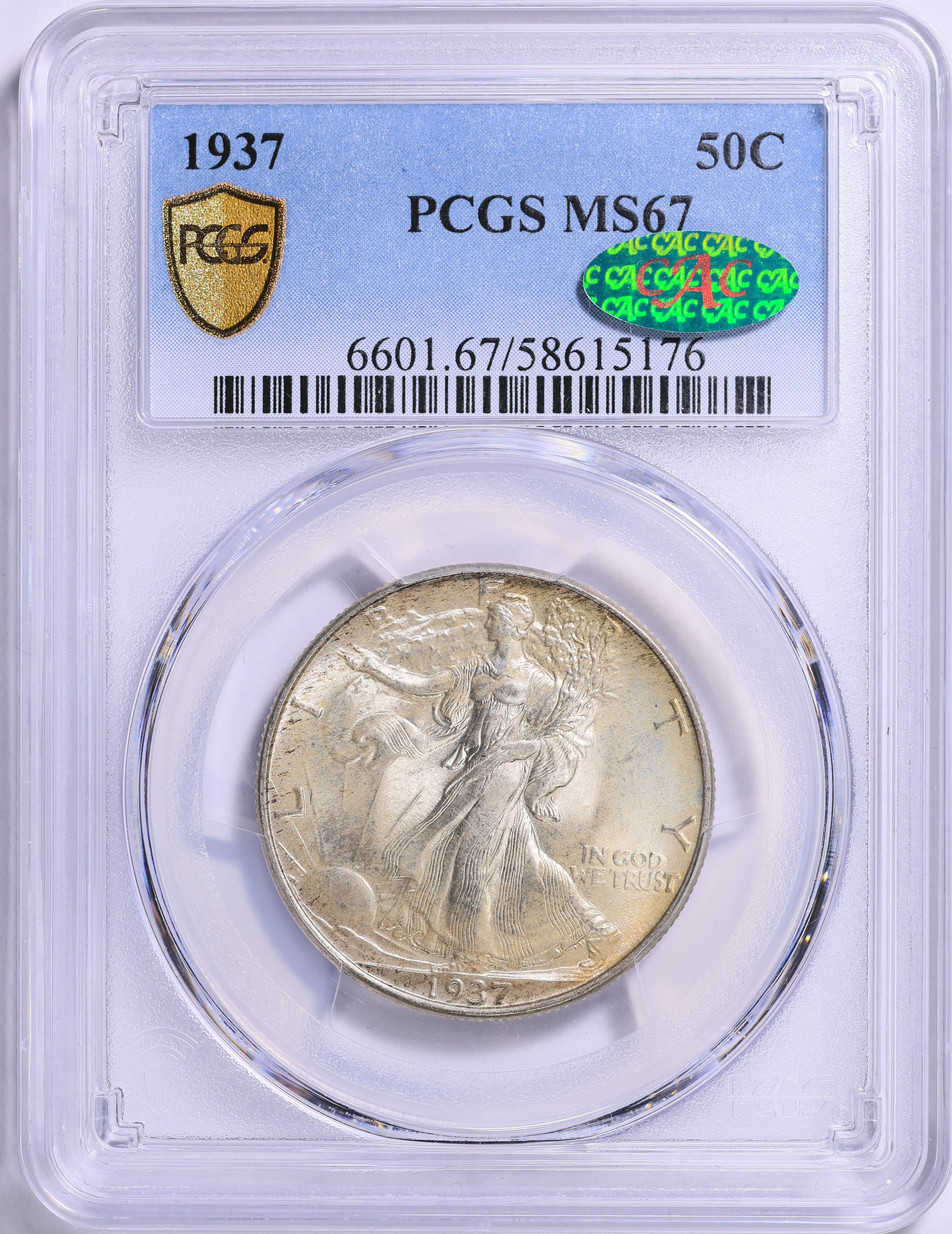 1937 Walking Liberty Half Dollar PCGS MS-67 (CAC Green) (Toned) (Item 1846092 ...