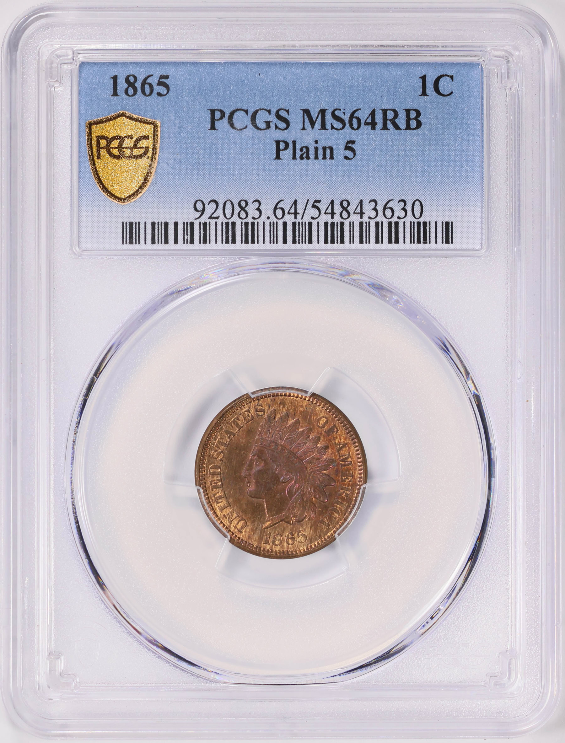 1865 Indian Cent Plain 5 PCGS MS-64 RB (Item 1846105) | GreatCollections Coin Auctions
