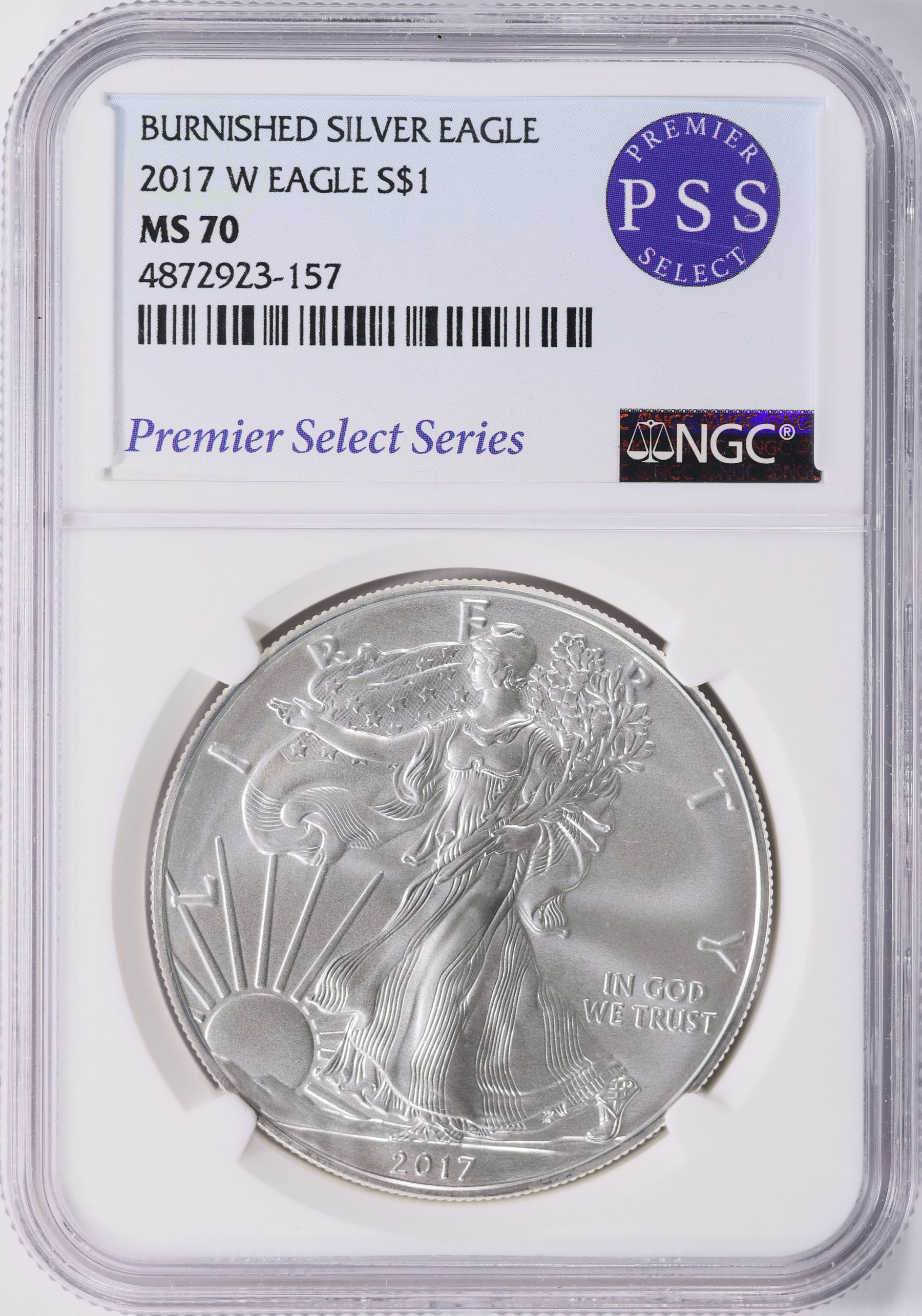 2017-W $1 Silver Eagle Burnished NGC MS-70 (Premier Select Series Label) (Item 1846167 ...
