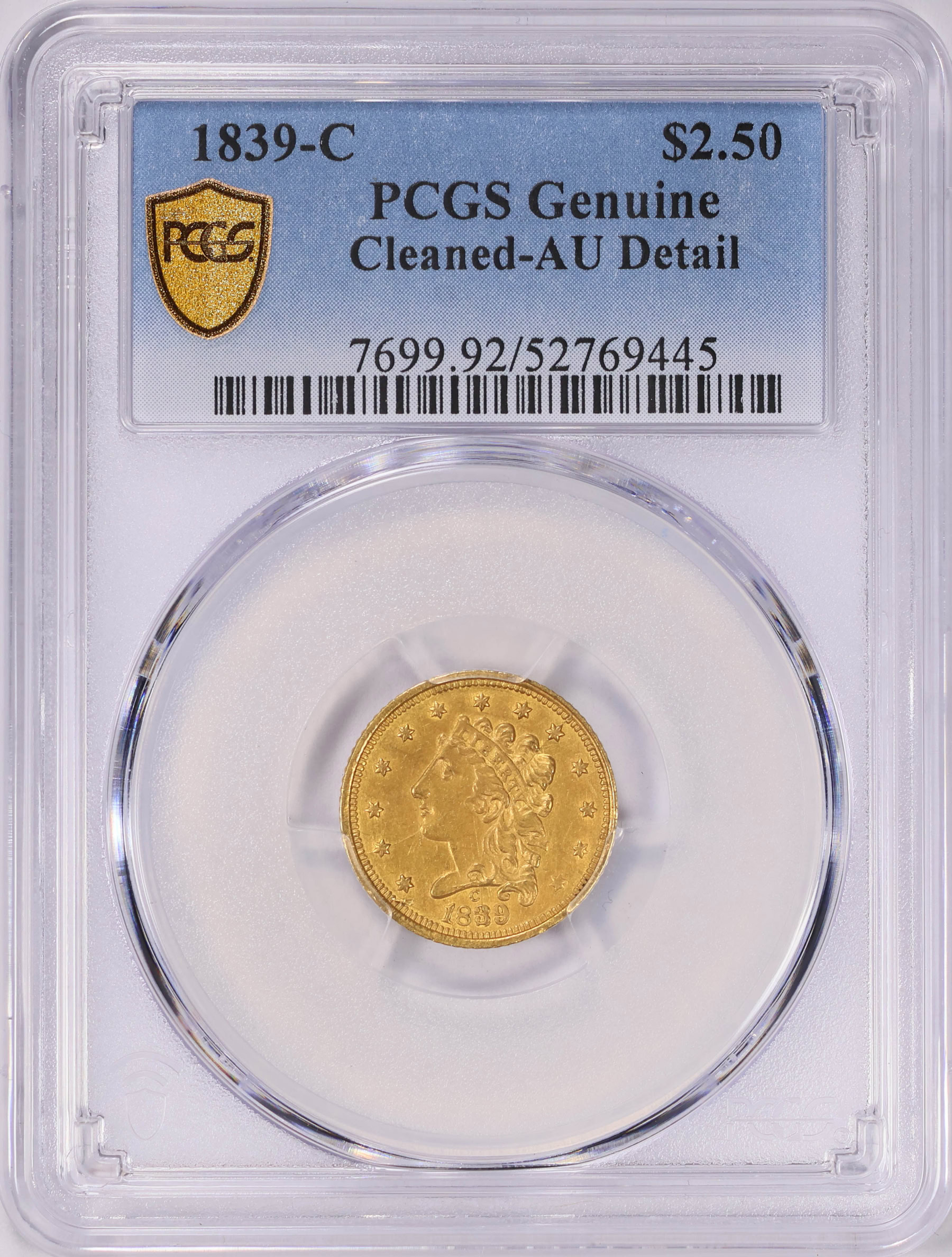 1839-C Classic Gold Quarter Eagle PCGS Genuine AU Details (Item 1846184 ...