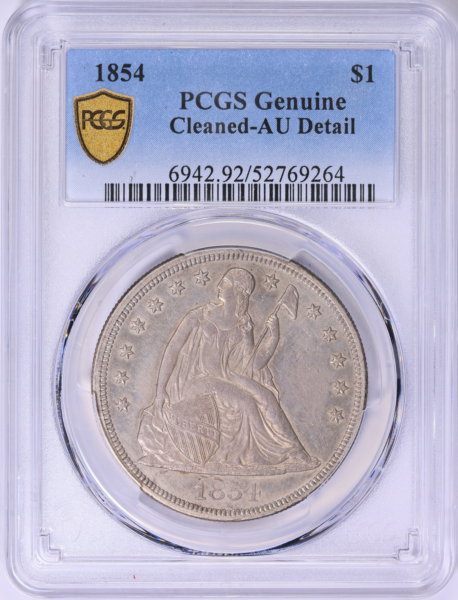 1854 Seated Liberty Silver Dollar PCGS Genuine AU Details (Item 1846186) | GreatCollections Coin ...