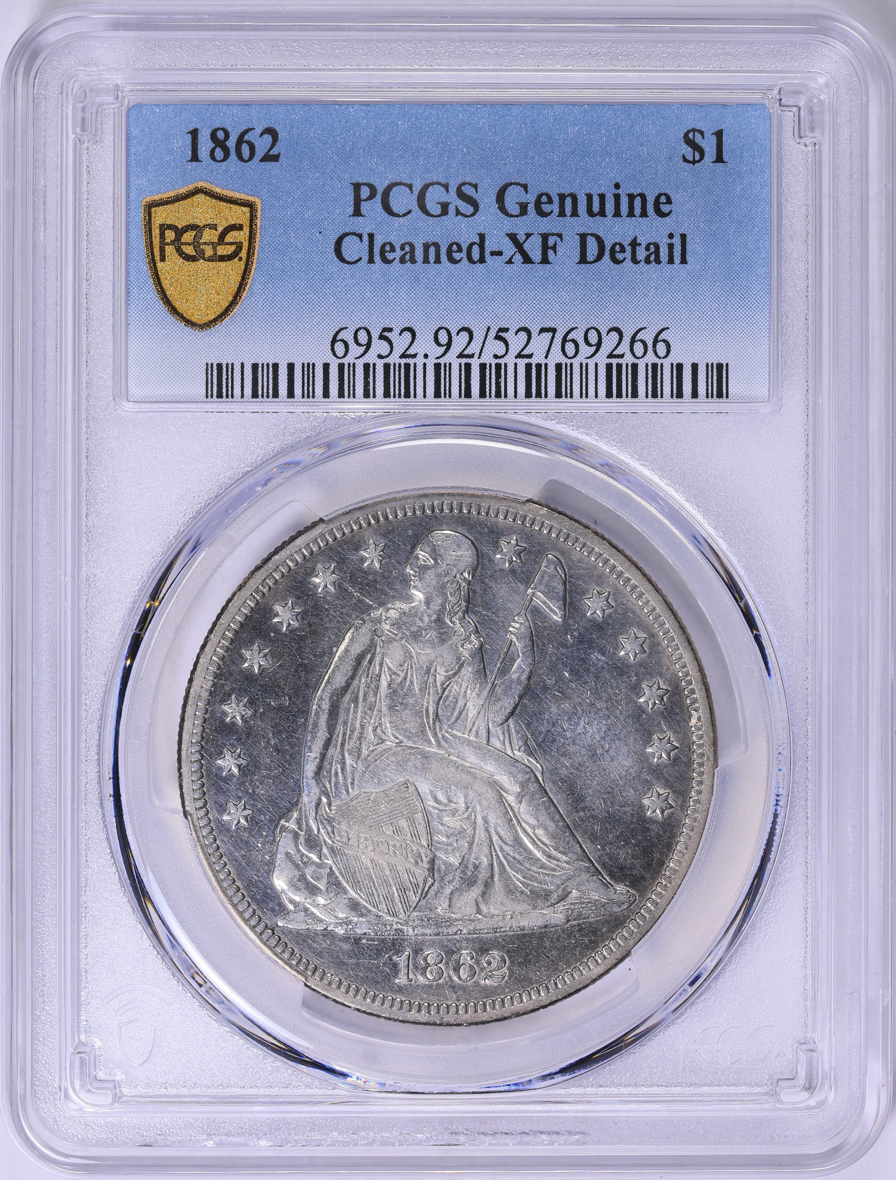 1862 Seated Liberty Silver Dollar PCGS Genuine XF Details (Item 1846188) | GreatCollections Coin ...