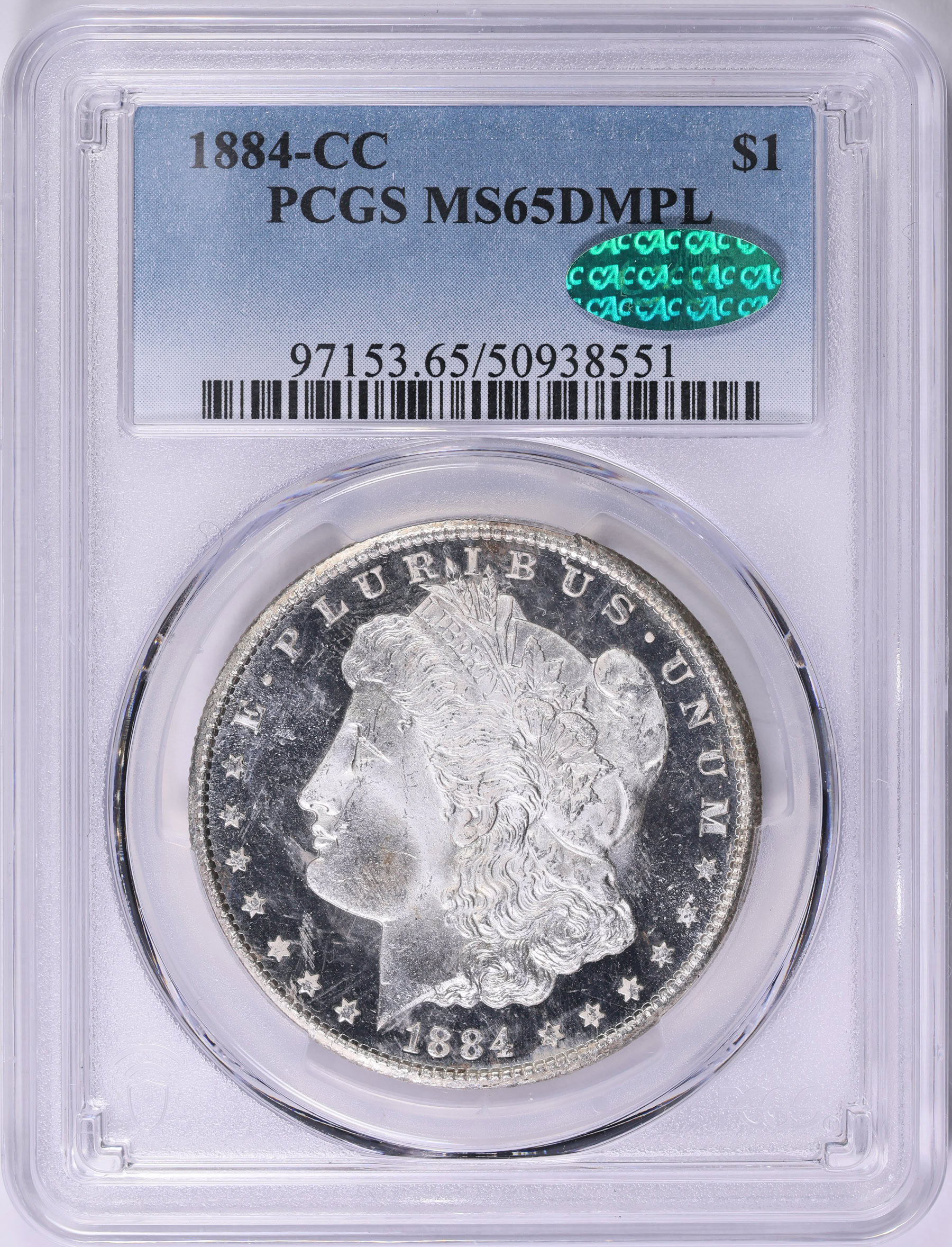 1884-CC Morgan Silver Dollar PCGS MS-65 DMPL (CAC Green) (Item 1846261) | GreatCollections Coin ...