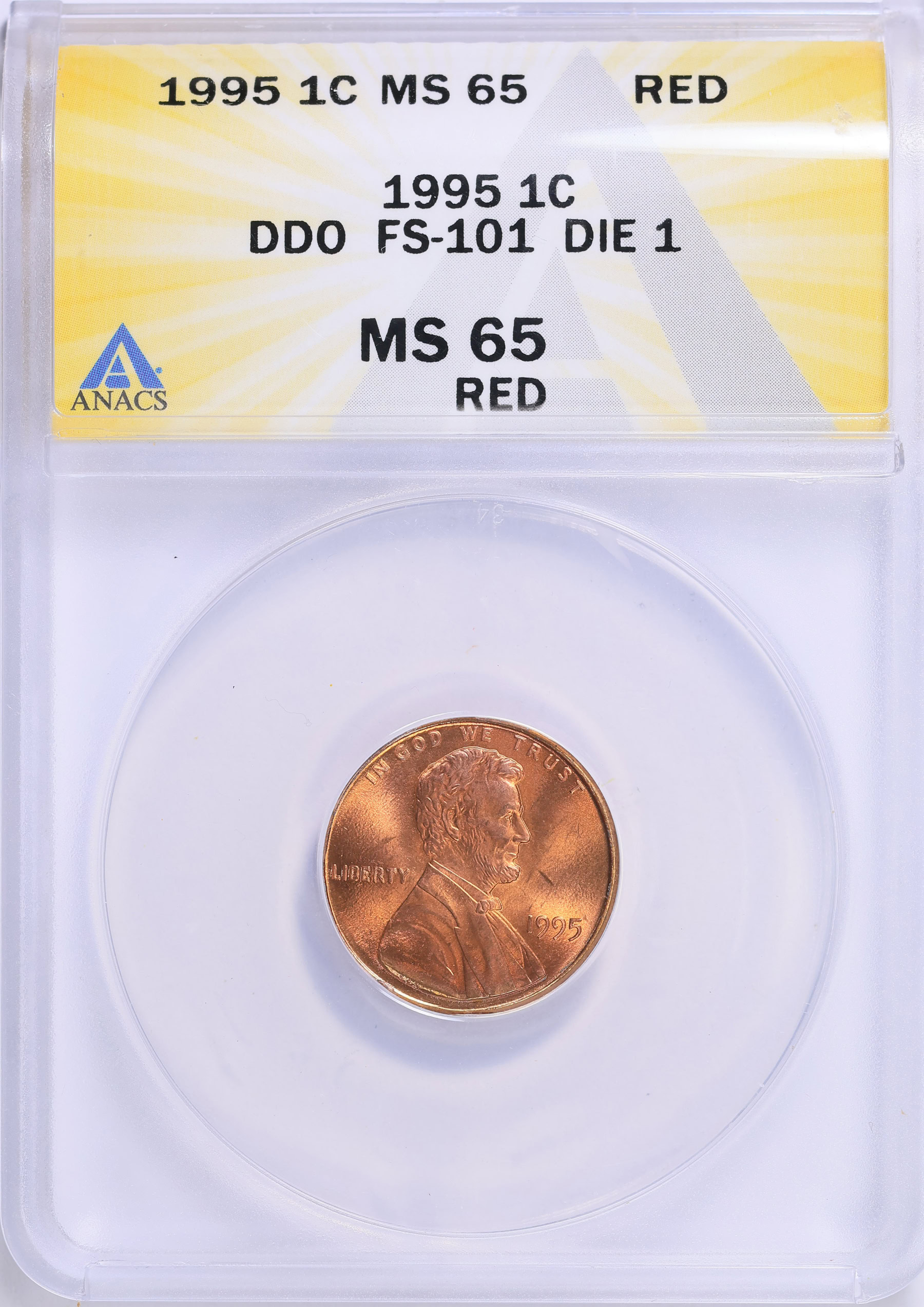 1995 Lincoln Cent Doubled Die Obverse FS-101 Die 1 ANACS MS-65 RD (Item ...