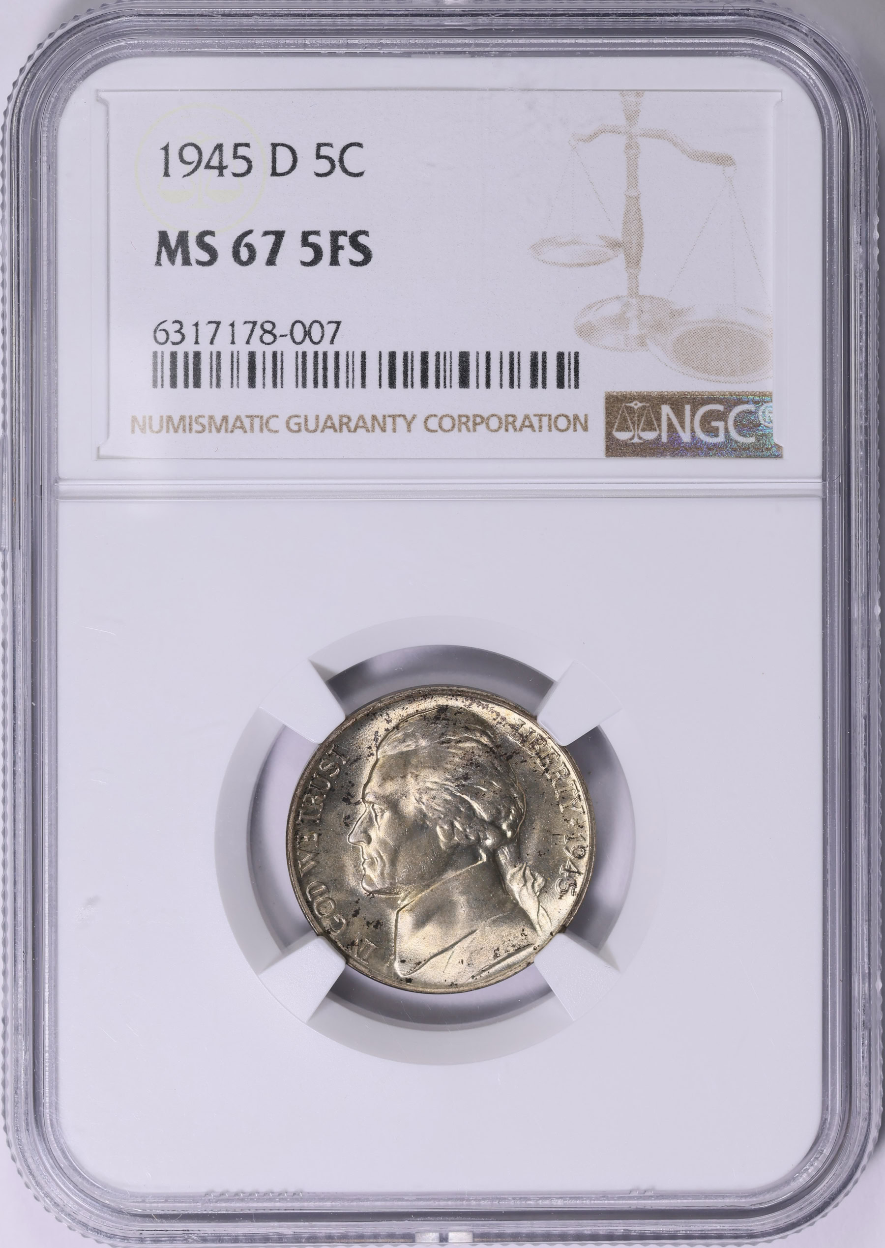 1945-D Jefferson Nickel NGC MS-67 5FS (Item 1846443) | GreatCollections Coin Auctions
