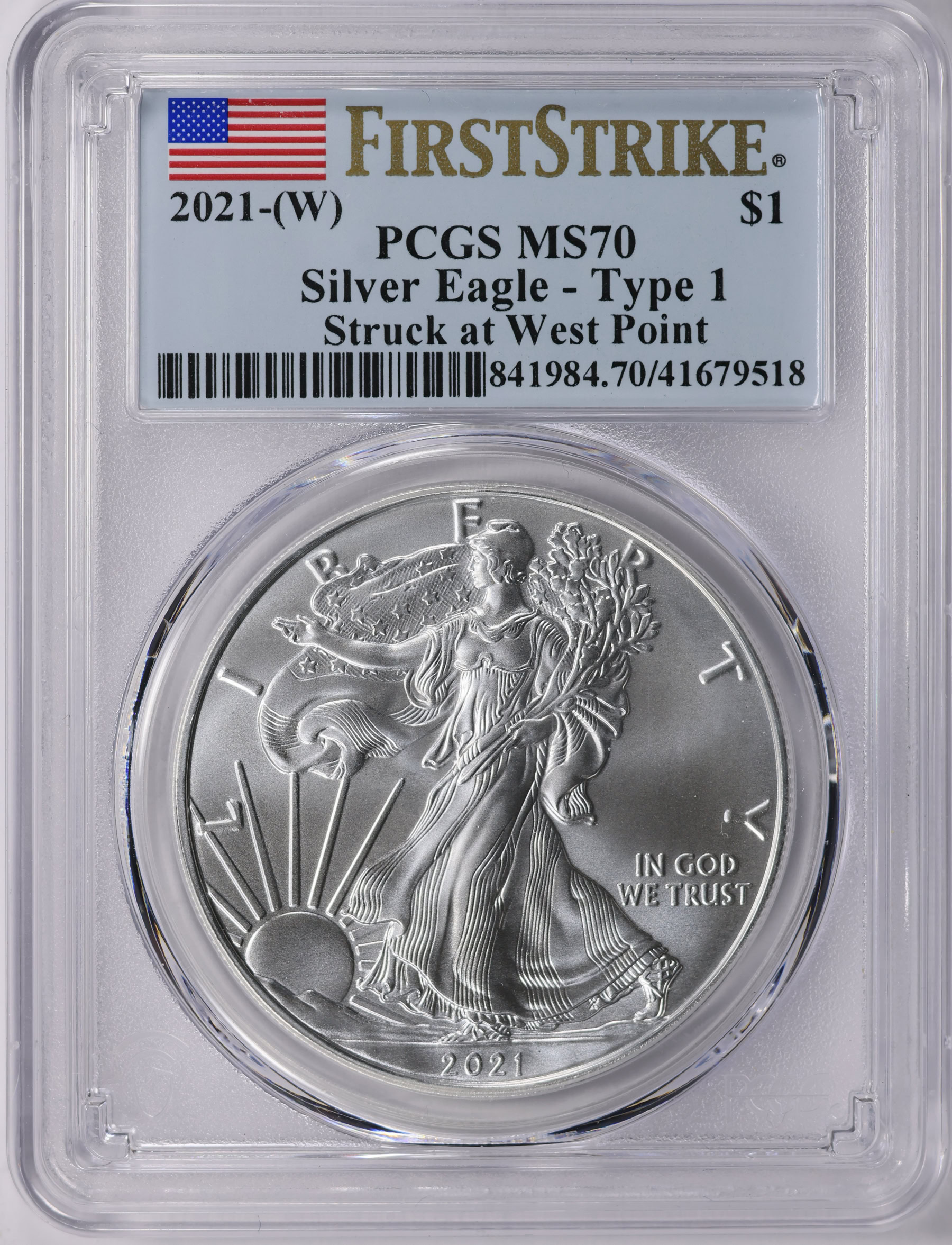 2021-(W) $1 Silver Eagle Type 1 Struck at West Point First Strike PCGS MS-70 (Item 1846504 ...