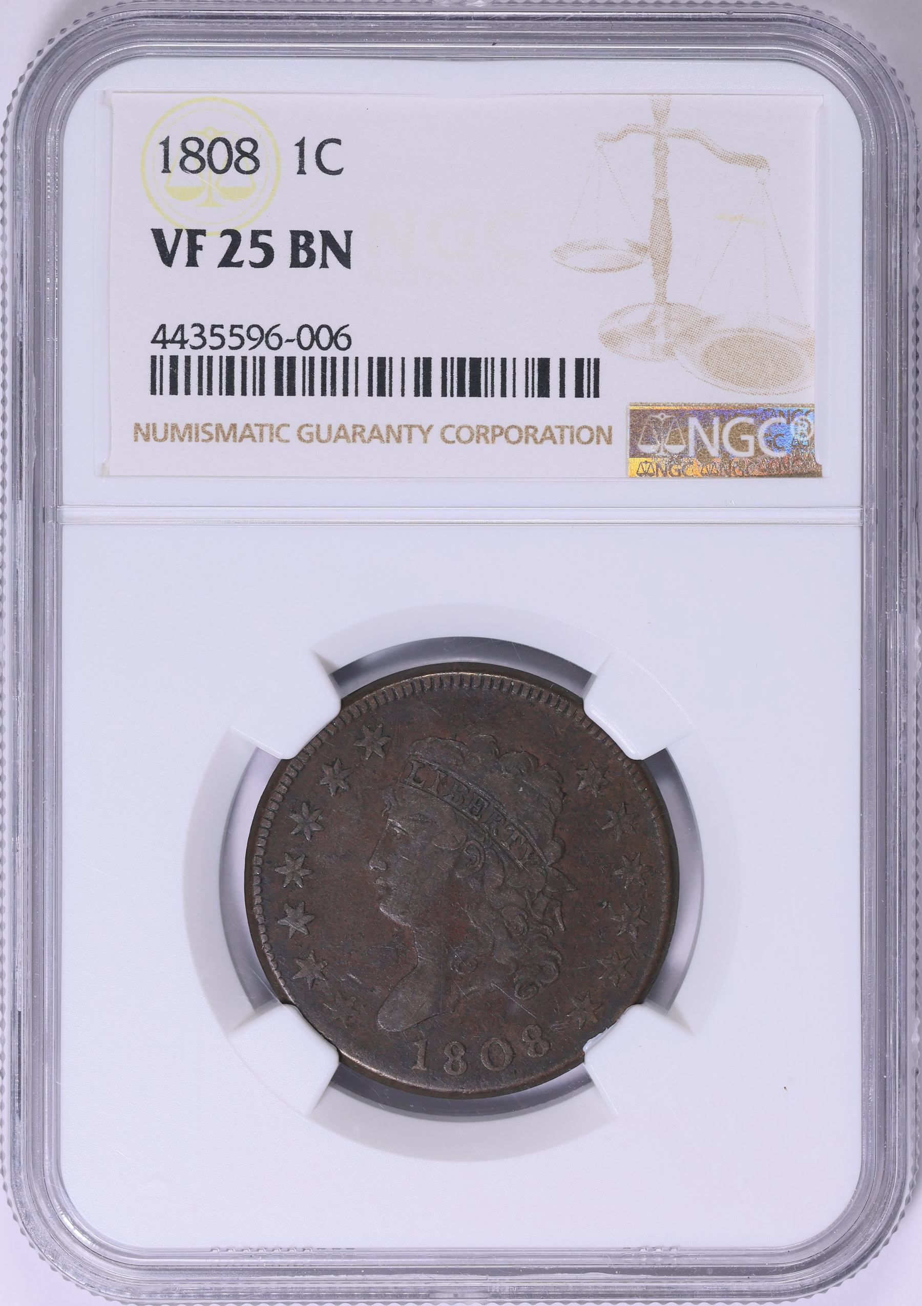 1808 Classic Cent NGC VF-25 BN (Item 1846524) | GreatCollections Coin ...
