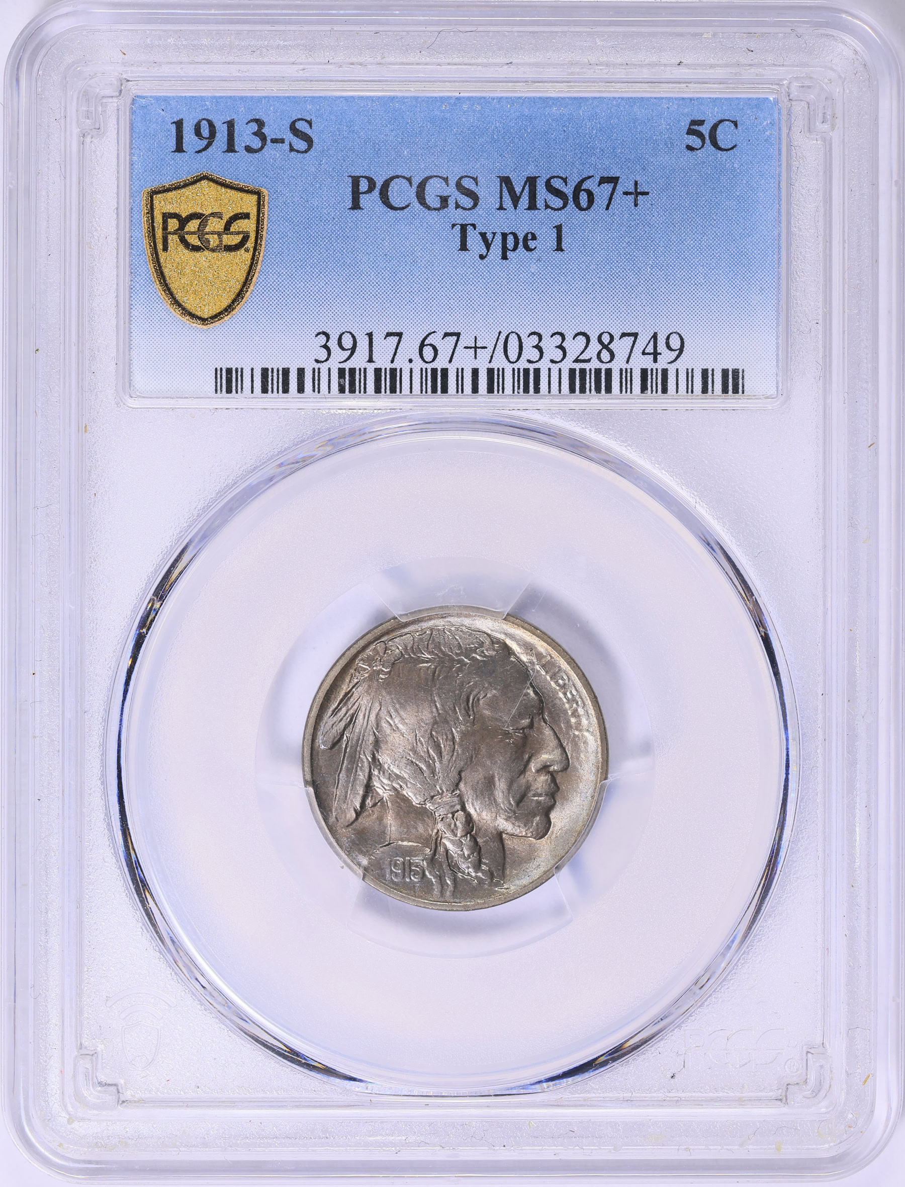 1913-S Buffalo Nickel Type 1 PCGS MS-67+ (Toned) (Item 1846578) | GreatCollections Coin Auctions