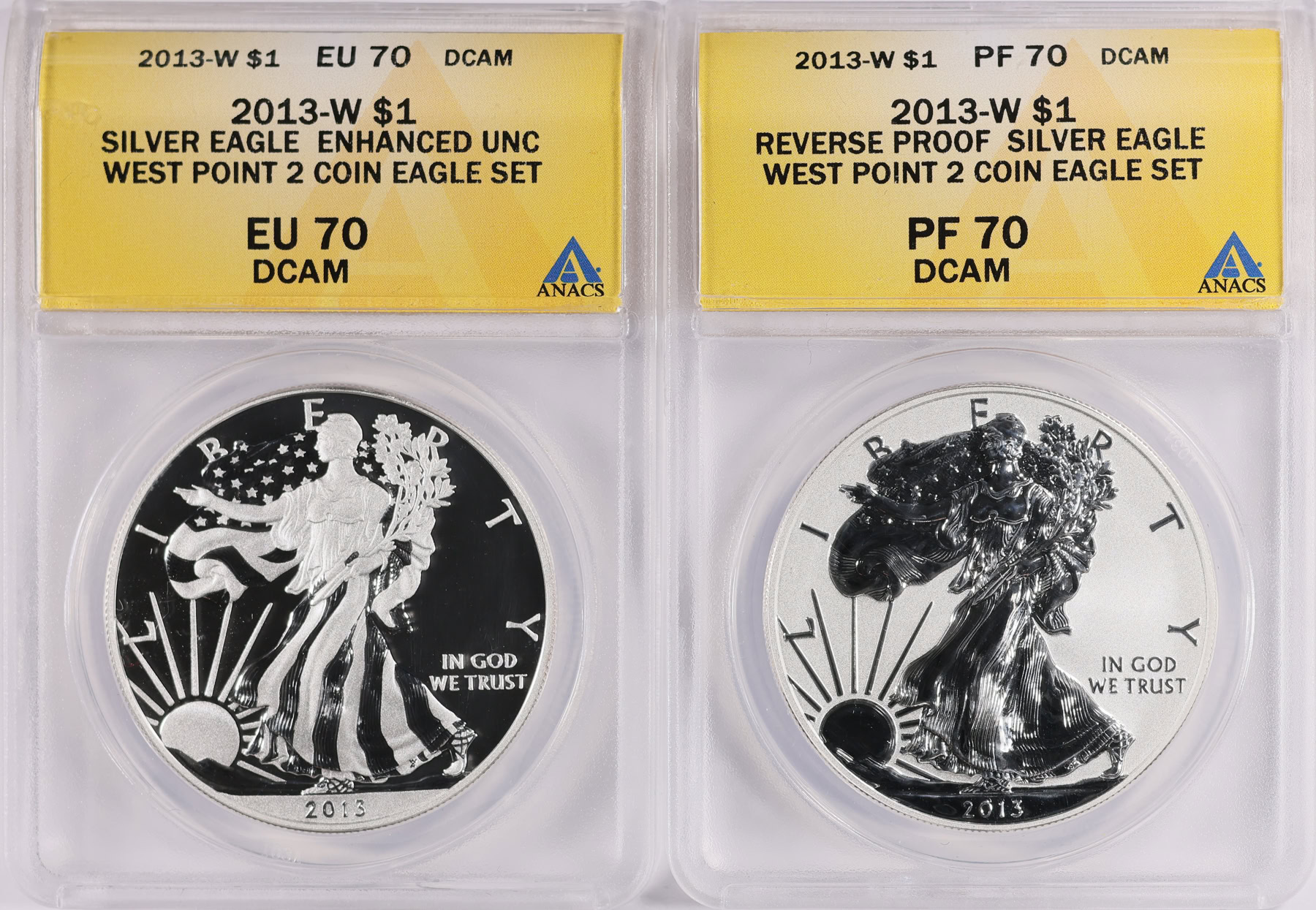 2013-W $1 Silver Eagle West Point Mint Set. Reverse Proof & Enhanced ...