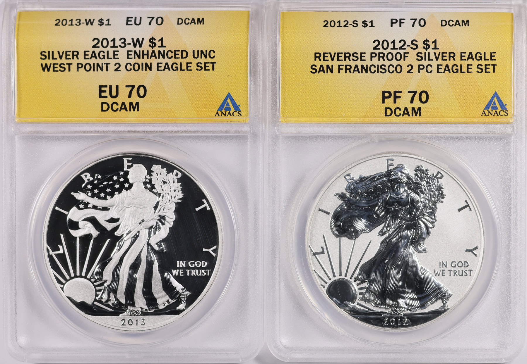 2013-W $1 Silver Eagle West Point Mint Set. Reverse Proof & Enhanced ...