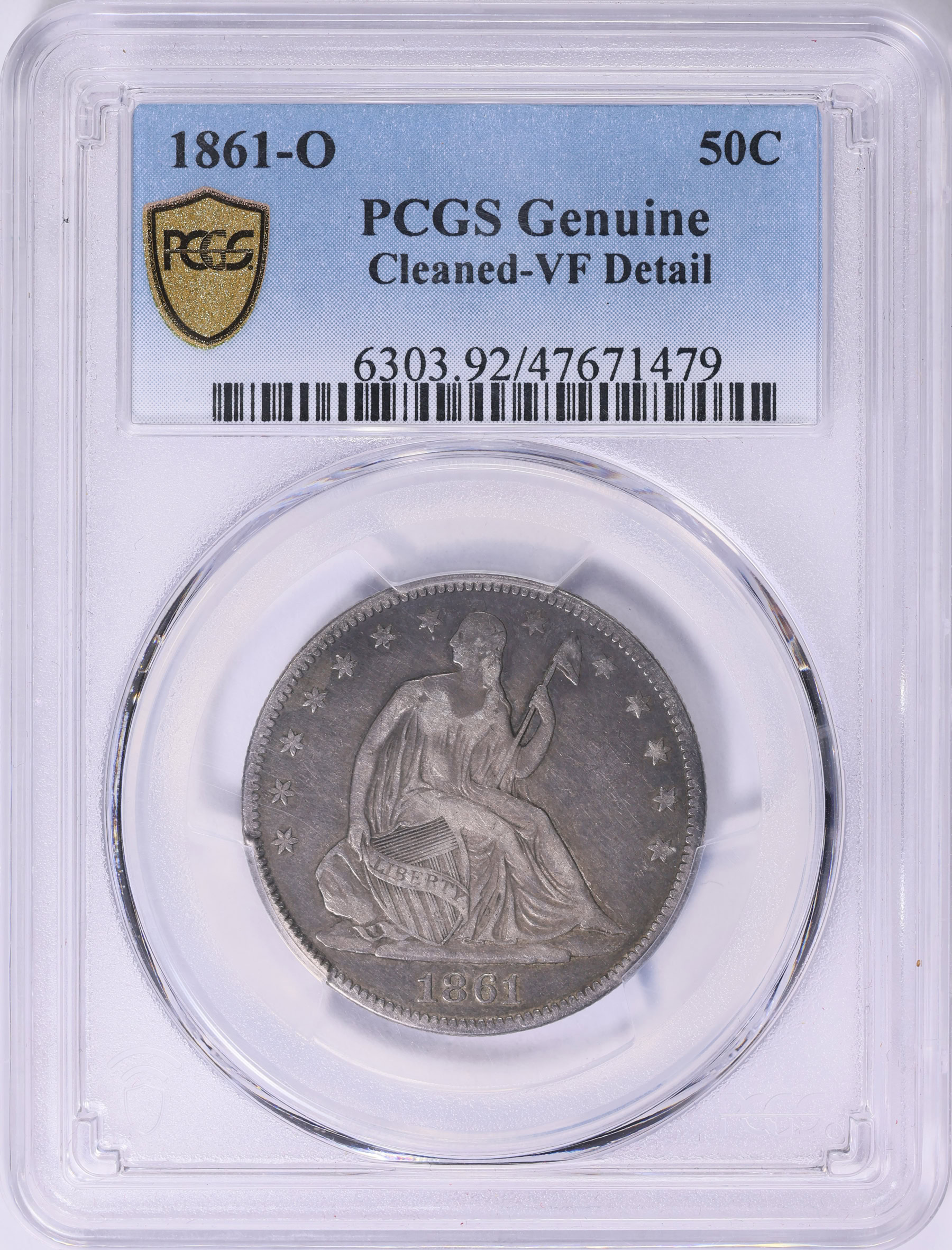 1861-O Seated Liberty Half Dollar PCGS Genuine VF Details (Item 1846612) | GreatCollections Coin ...