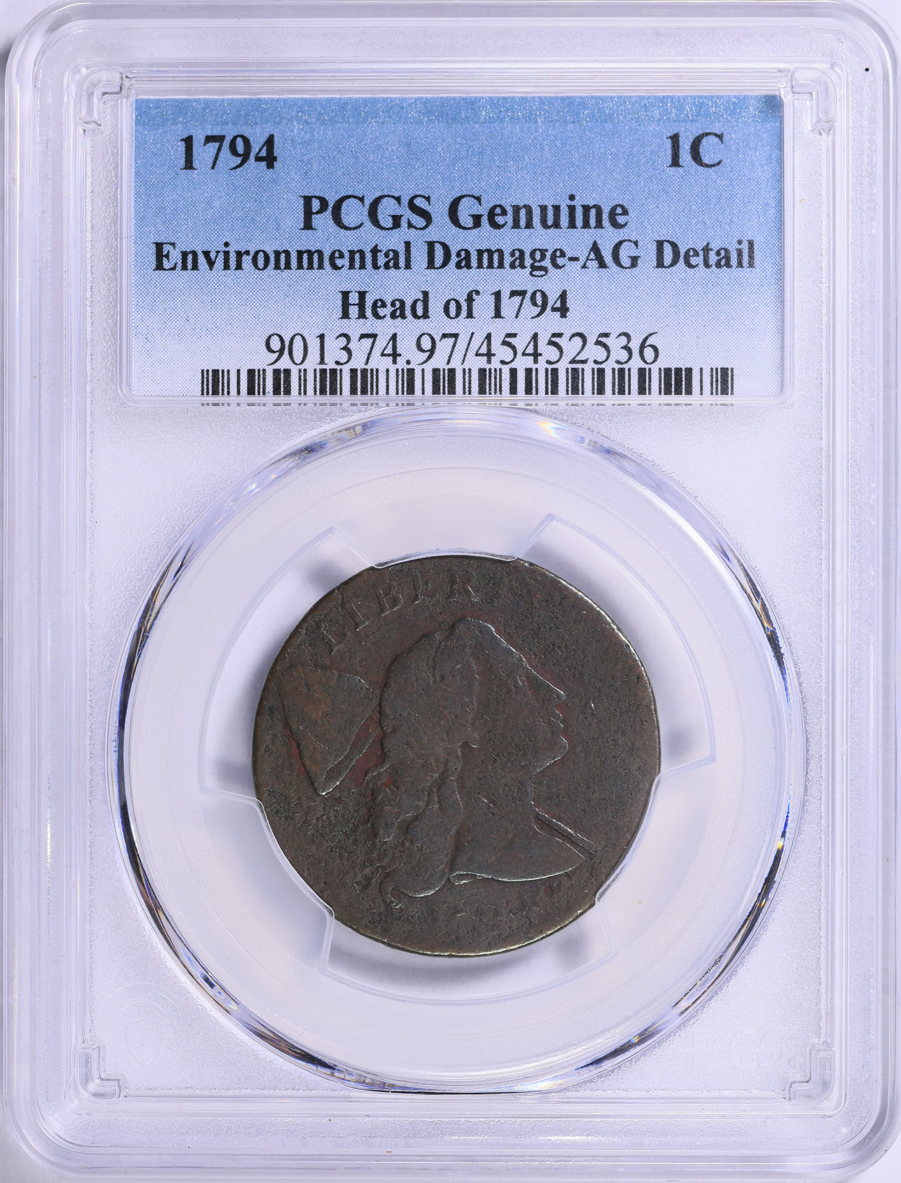 1794 Liberty Cap Cent Head of 1794 PCGS Genuine AG Details (Item ...