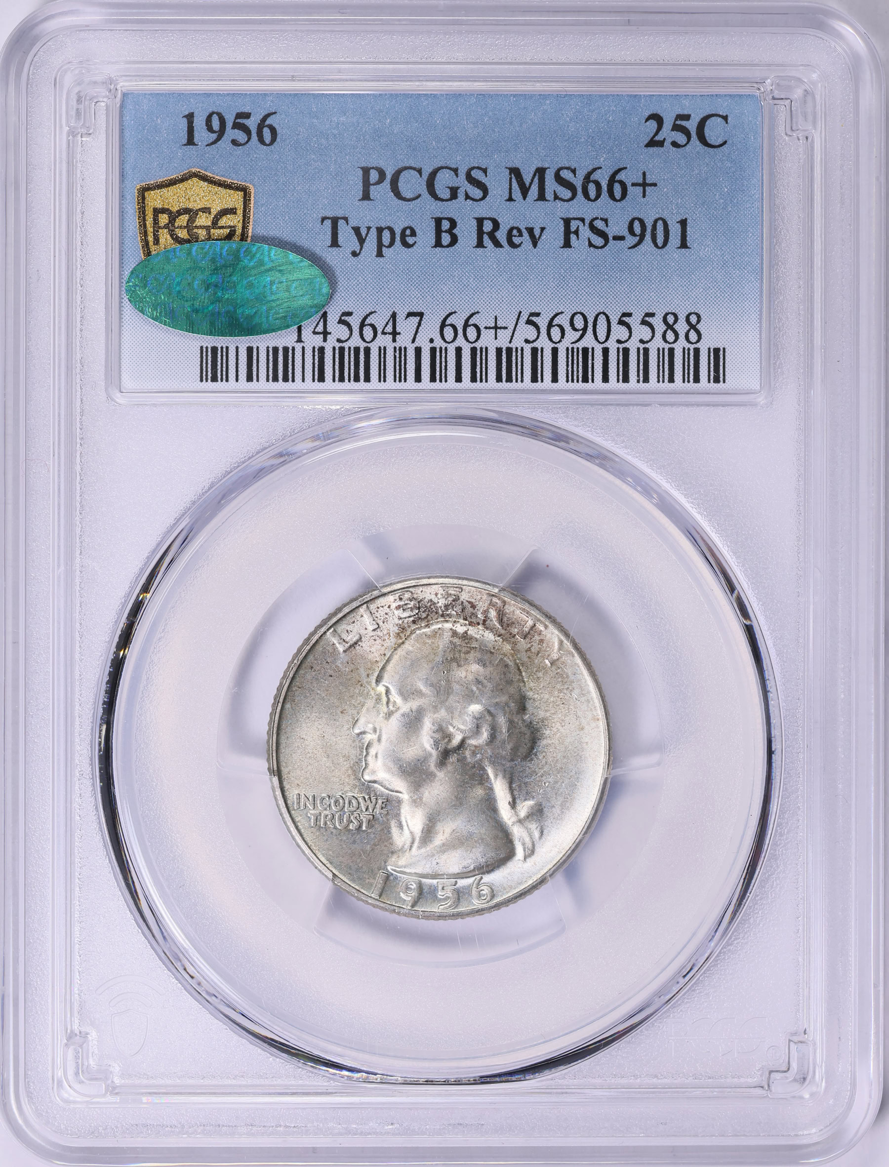 1956 Washington Quarter Type B Reverse FS-901 PCGS MS-66+ (CAC Green) (Item 1846635 ...
