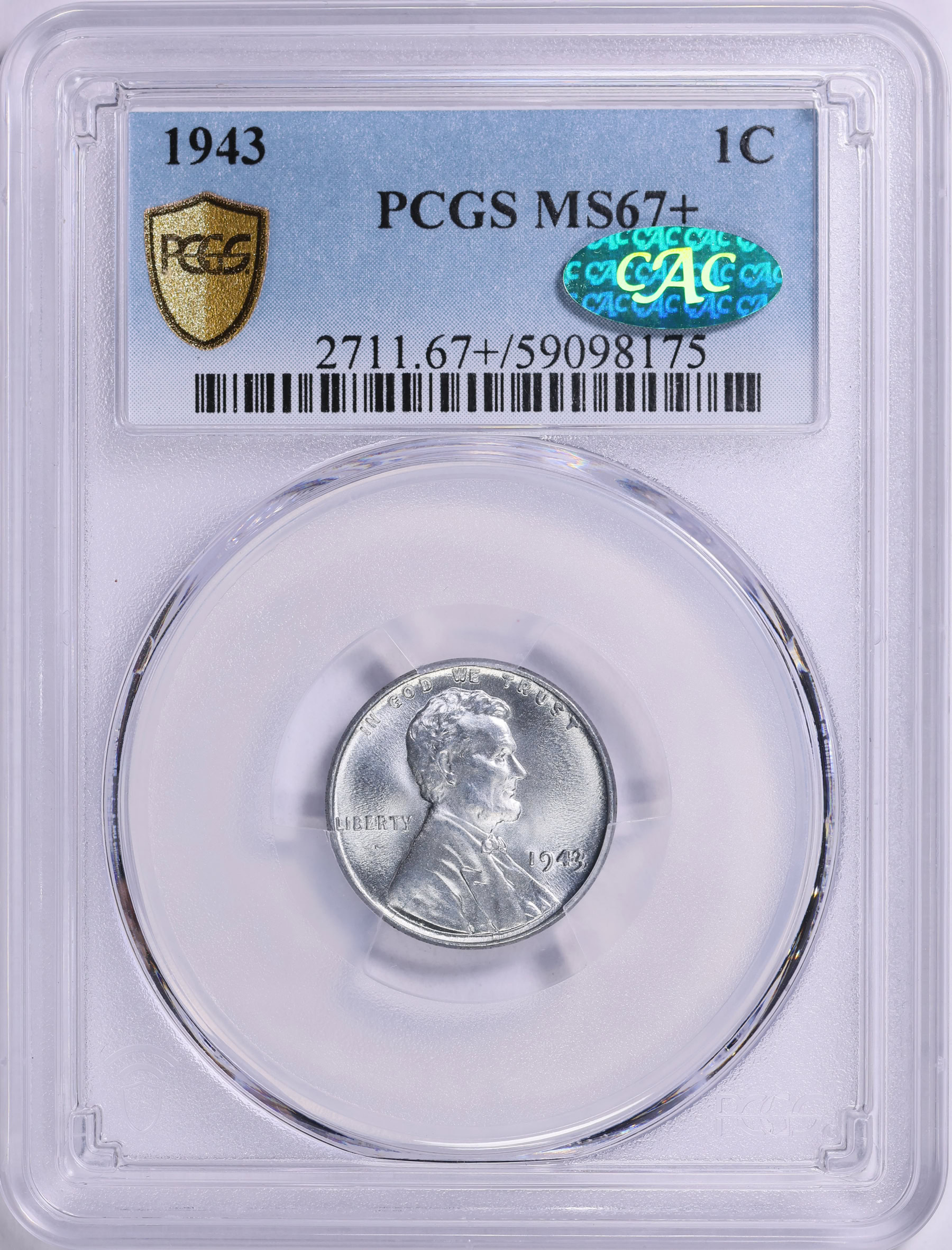 1943 Lincoln Cent PCGS MS-67+ (CAC Green) (Item 1846637) | GreatCollections Coin Auctions