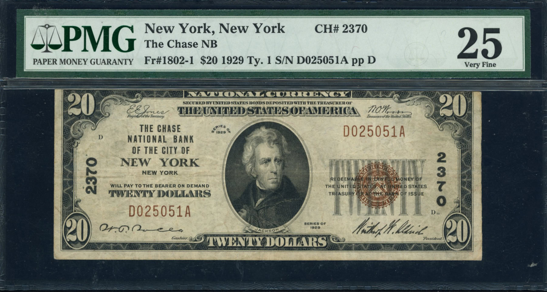 Fr. 1802-1 New York City, New York 1929 Type 1 $20 Note The Chase ...