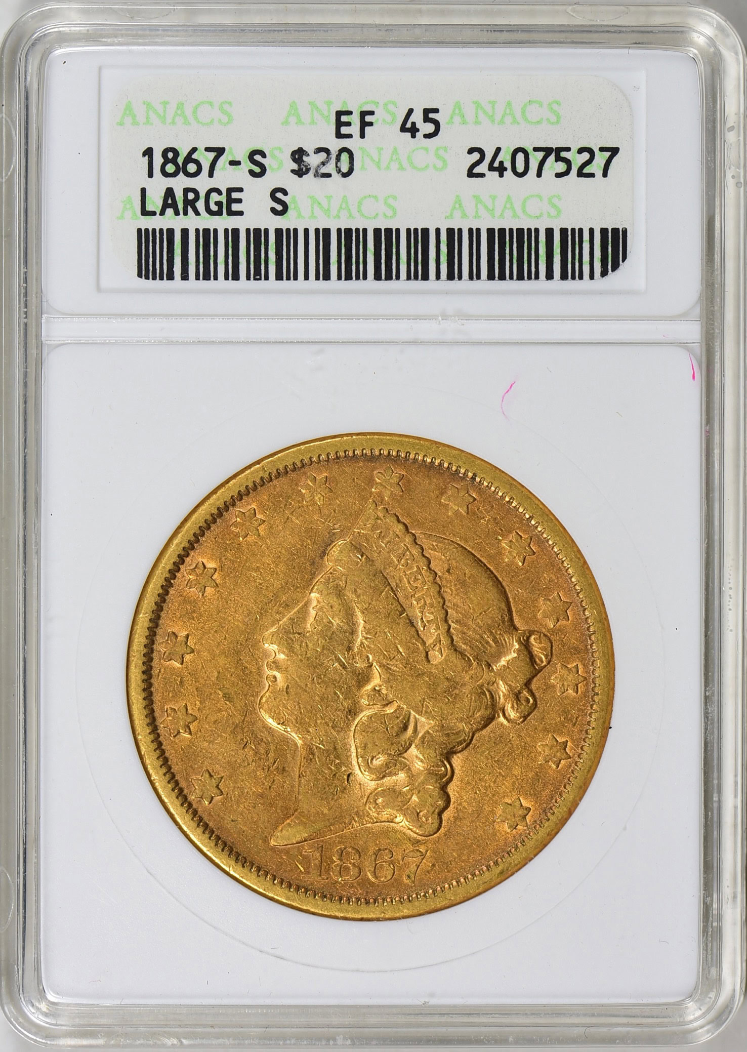 1867-S Liberty Gold Double Eagle Large S ANACS XF-45 OH (Item 1846731 ...