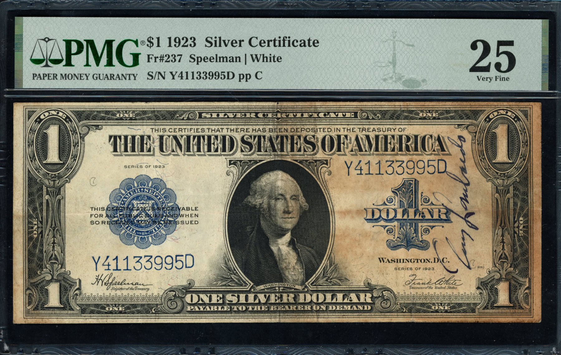 Fr. 237 1923 $1 Silver Certificate Note Speelman / White PMG Very Fine ...