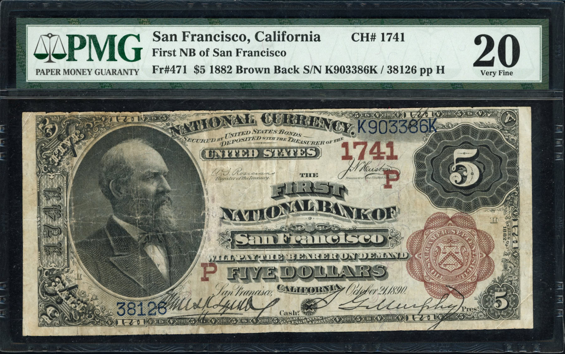 Fr. 471 San Francisco, California 1882 $5 Brown Back Note First ...