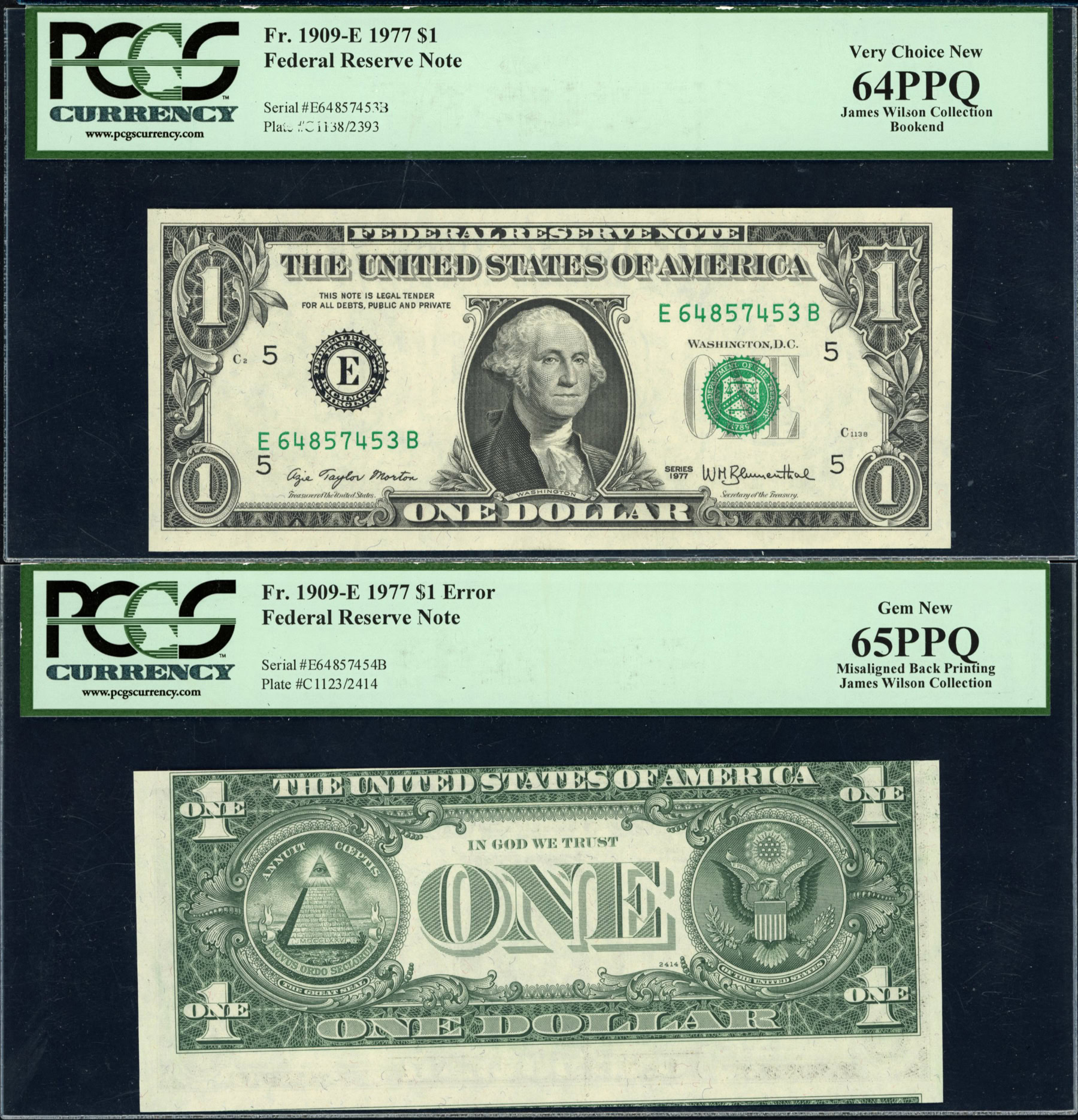 Fr. 1909-E (EB Block) 1977 $1 Richmond Federal Reserve Error Note ...