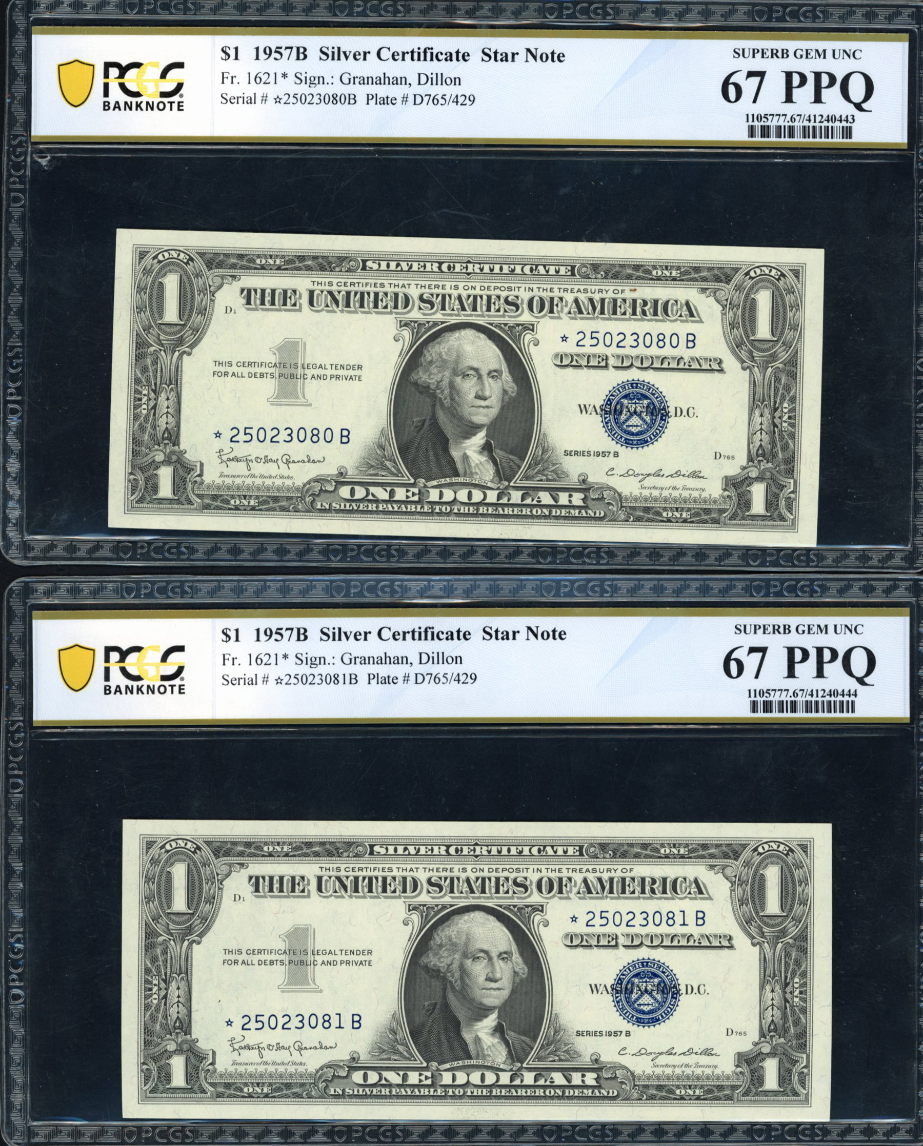 Fr. 1621* (*B Block) 1957B $1 Silver Certificate Star Notes *Sequential ...