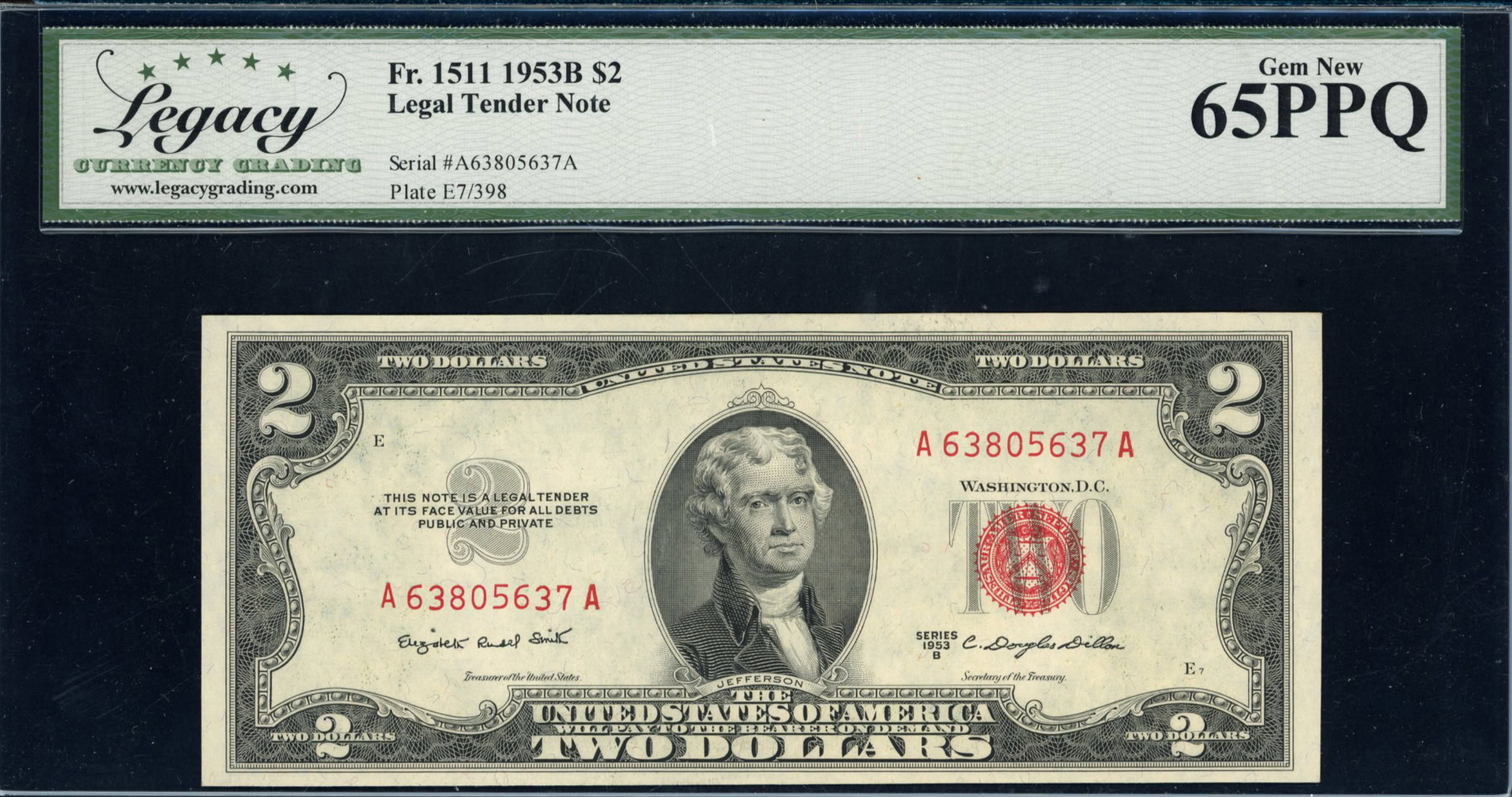 Fr. 1511 (AA Block) 1953B $2 Legal Tender Note Smith / Dillon Legacy ...