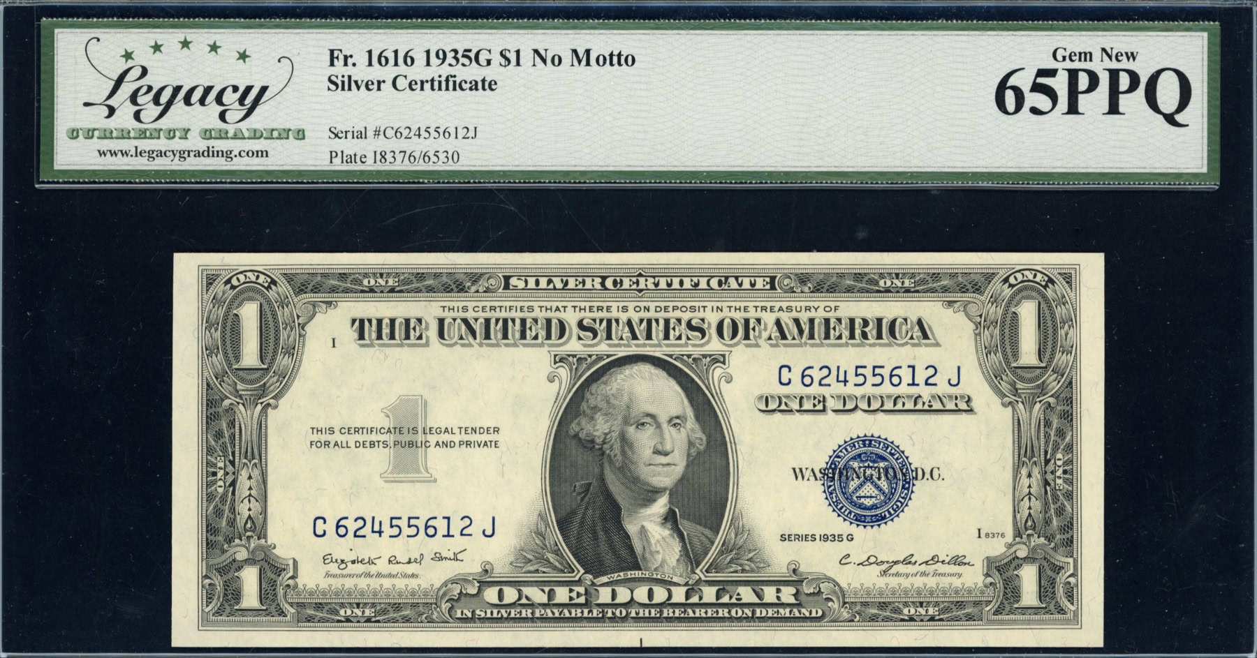 Fr. 1616 (CJ Block) 1935G $1 No Motto Silver Certificate Note Smith ...