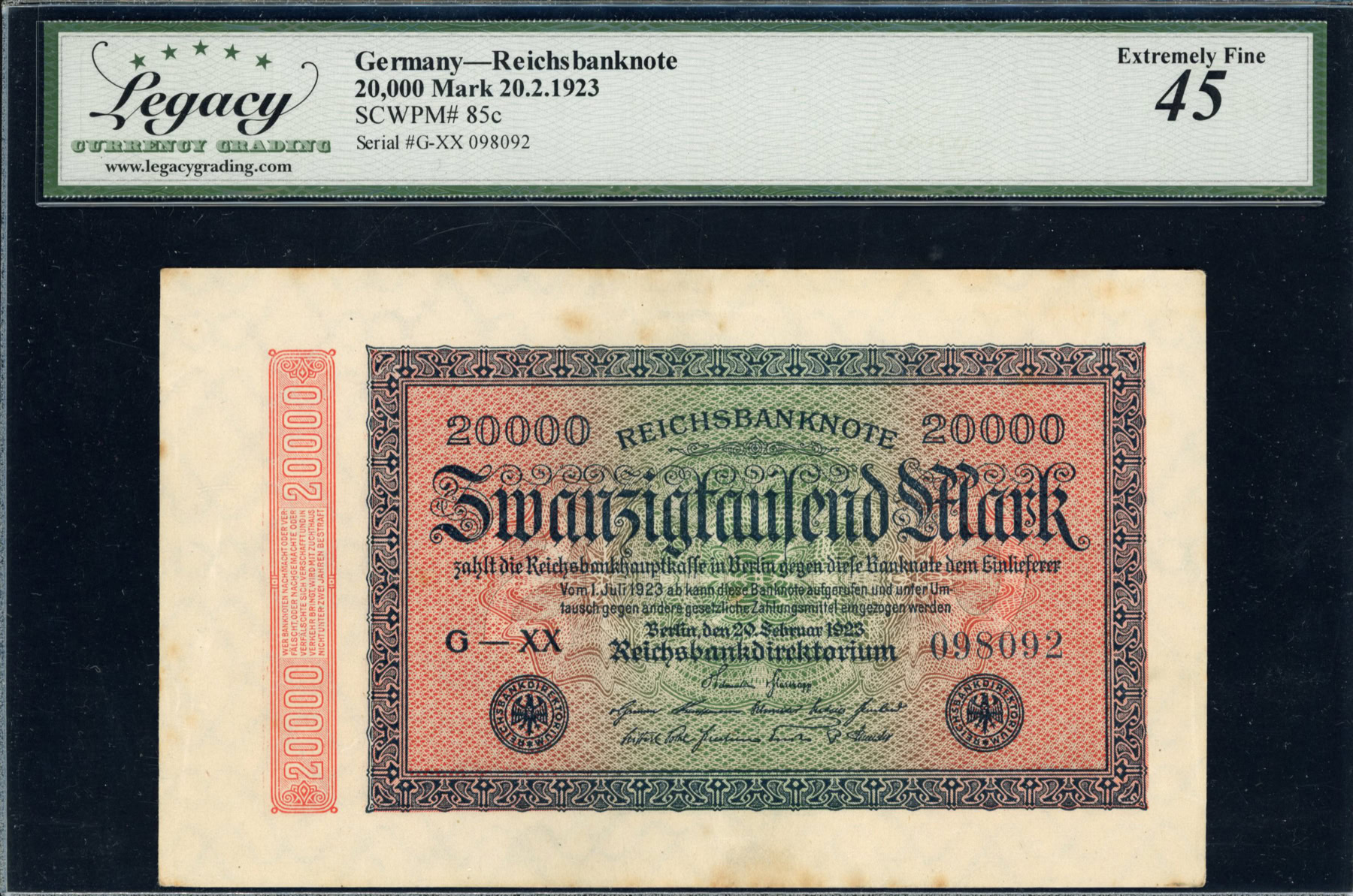 Germany 1923 20,000 Marks Reichsbanknote SCWPM-85c Legacy Extremely ...