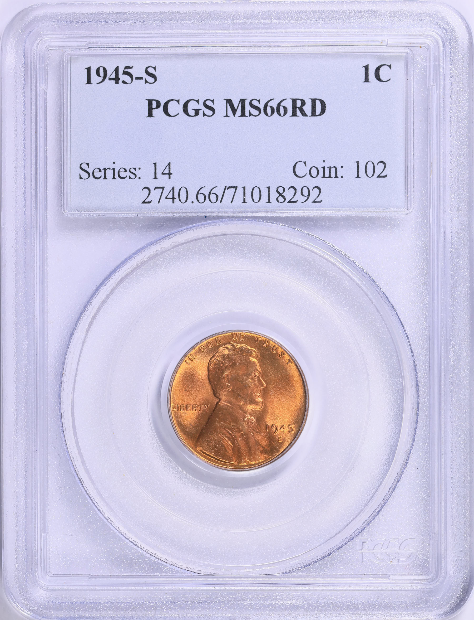 1945-S Lincoln Cent PCGS MS-66 RD (Item 1846895) | GreatCollections Coin Auctions