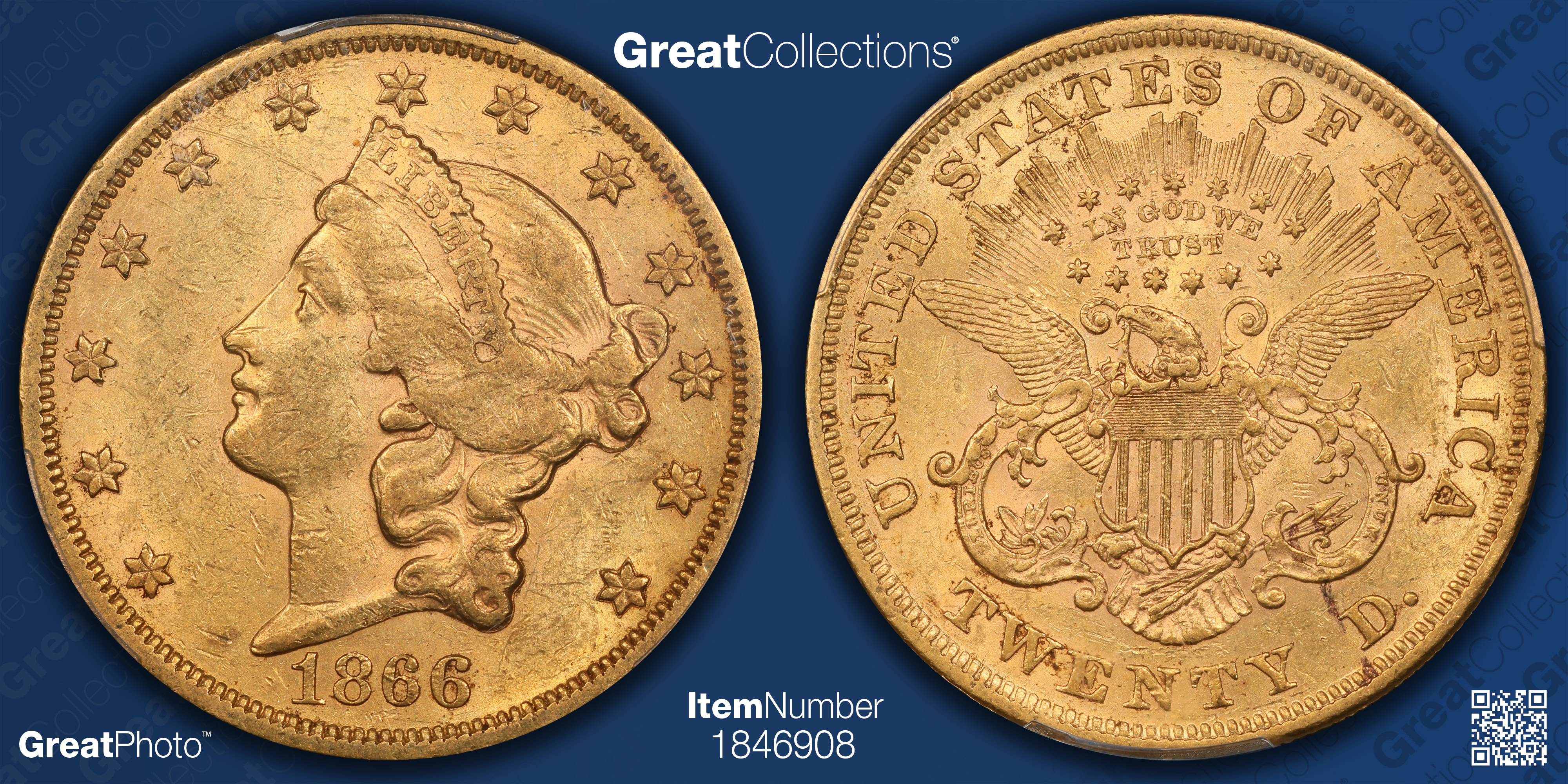1866 Liberty Gold Double Eagle Motto PCGS AU-55 (Item 1846908 ...