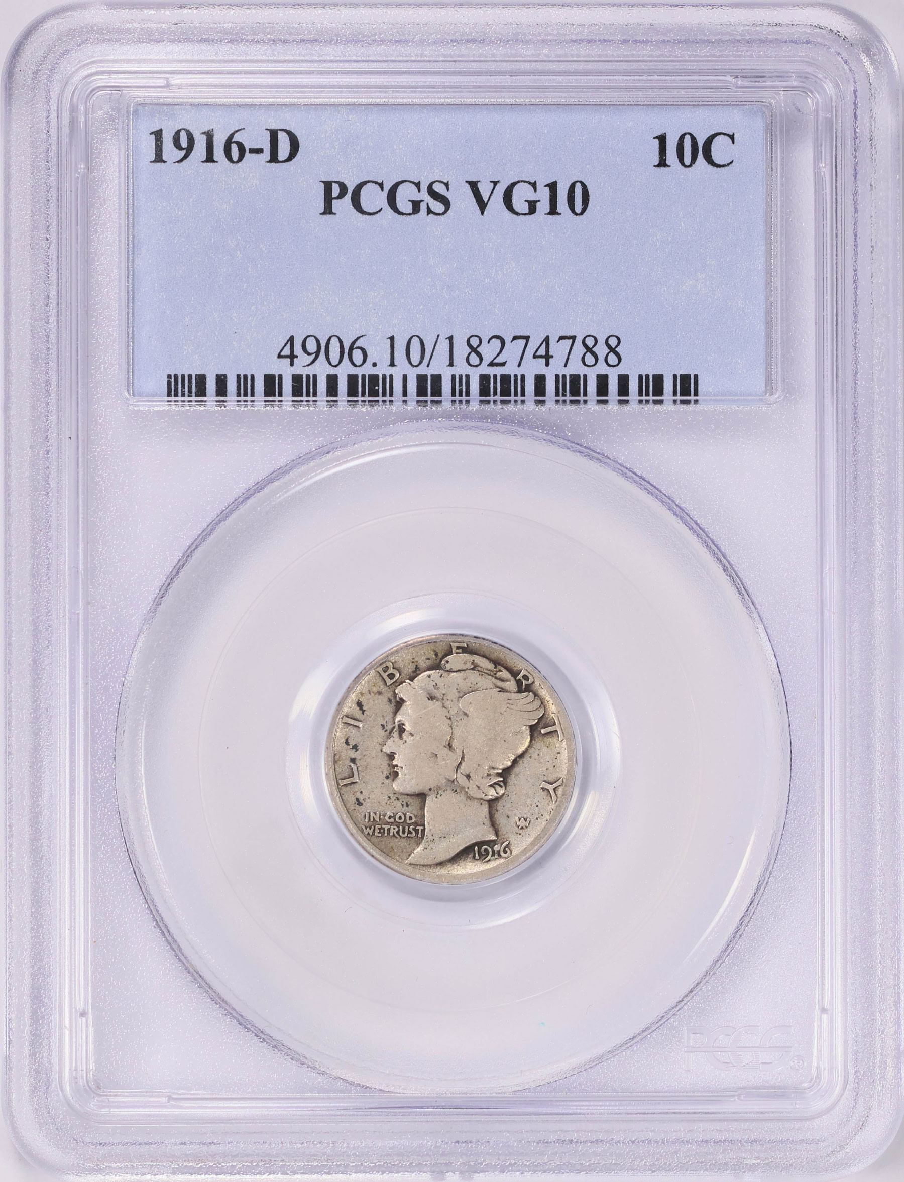 1916-D Mercury Dime PCGS VG-10 (Item 1846974) | GreatCollections Coin Auctions