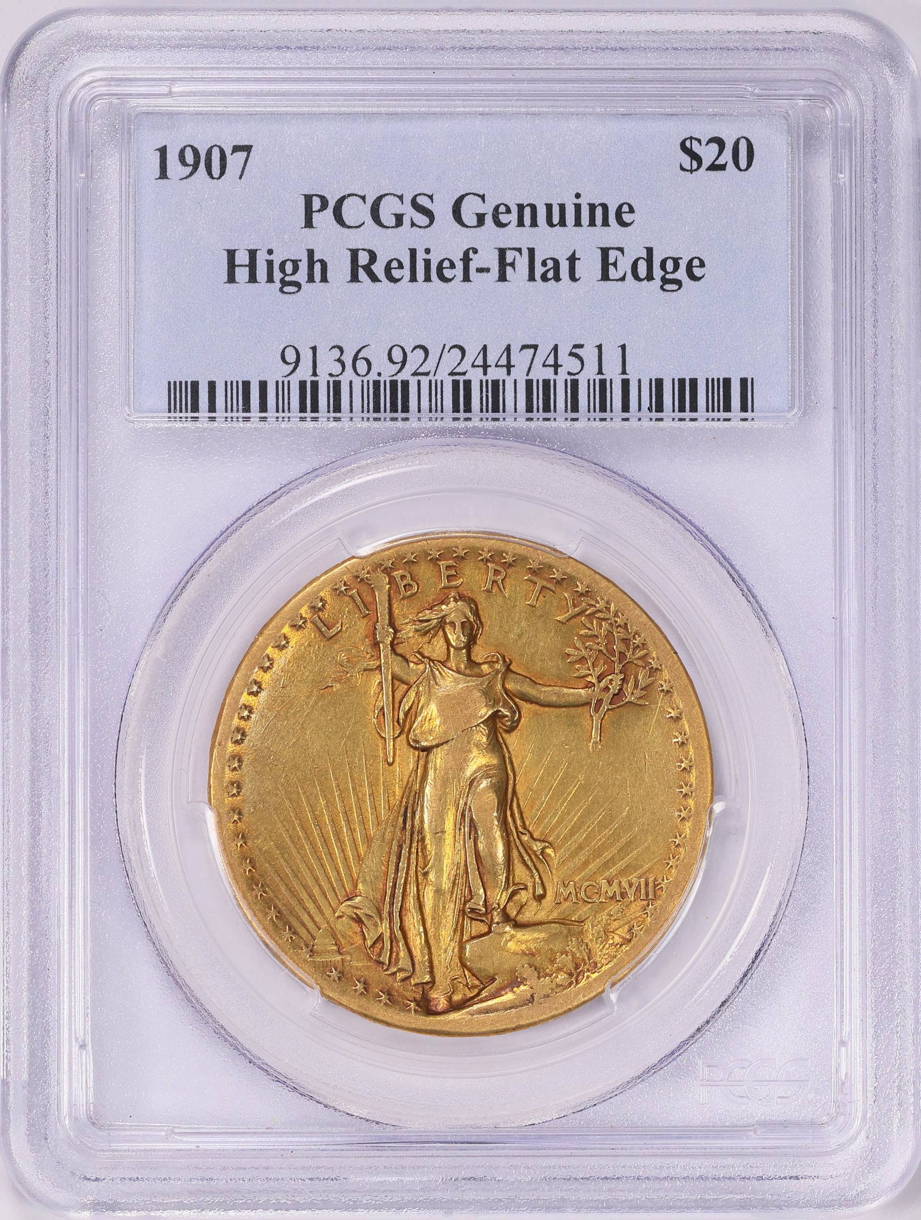 1907 Saint-Gaudens Gold Double Eagle MCMVII, High Relief, Flat Edge PCGS Genuine (Item 1846976 ...