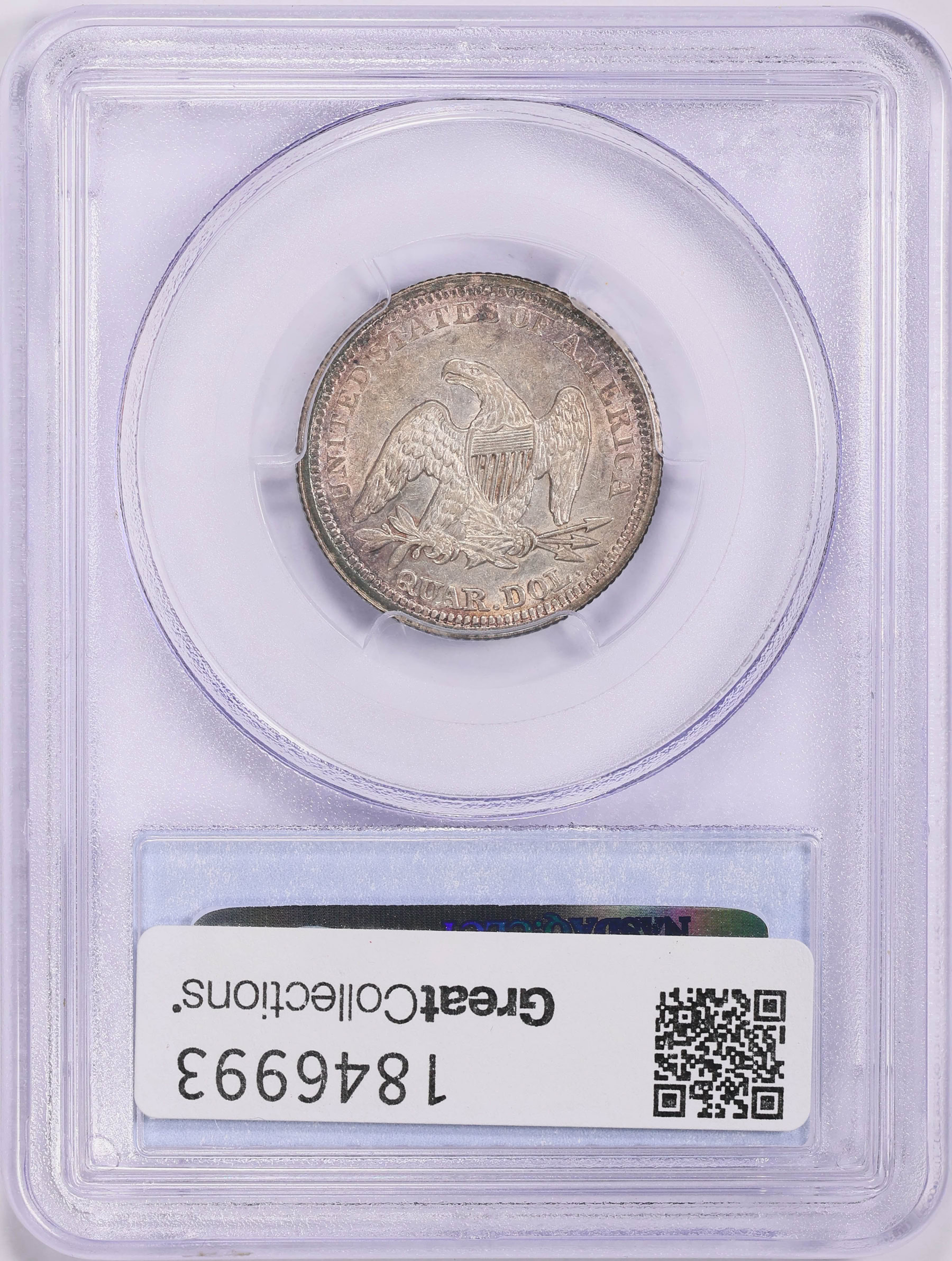 1858 Seated Liberty Quarter PCGS AU-58 (Toned) (Item 1846993) | GreatCollections Coin Auctions