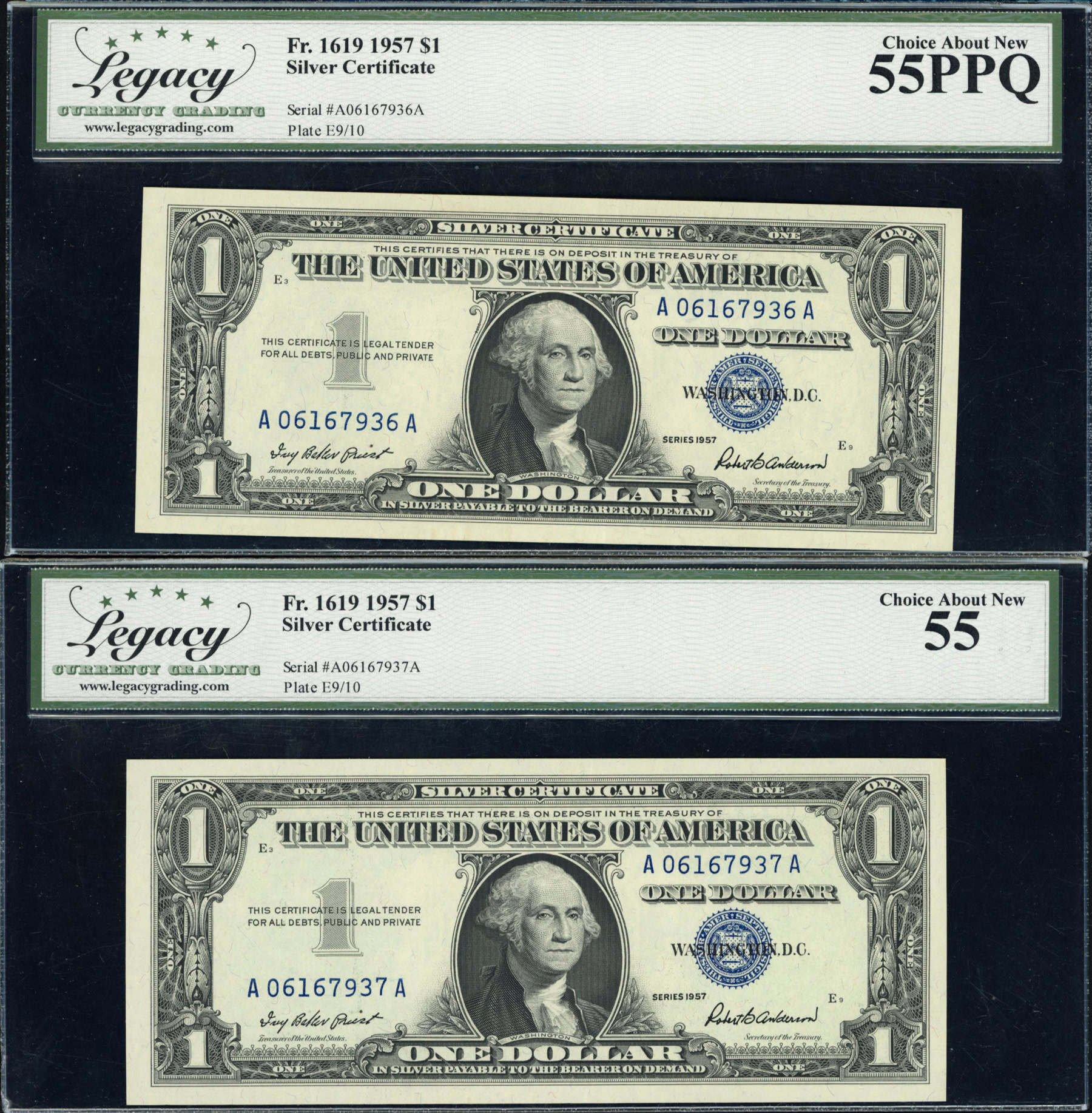 Fr. 1619 (AA Block) 1957 $1 Silver Certificate Notes *Sequential Serial ...