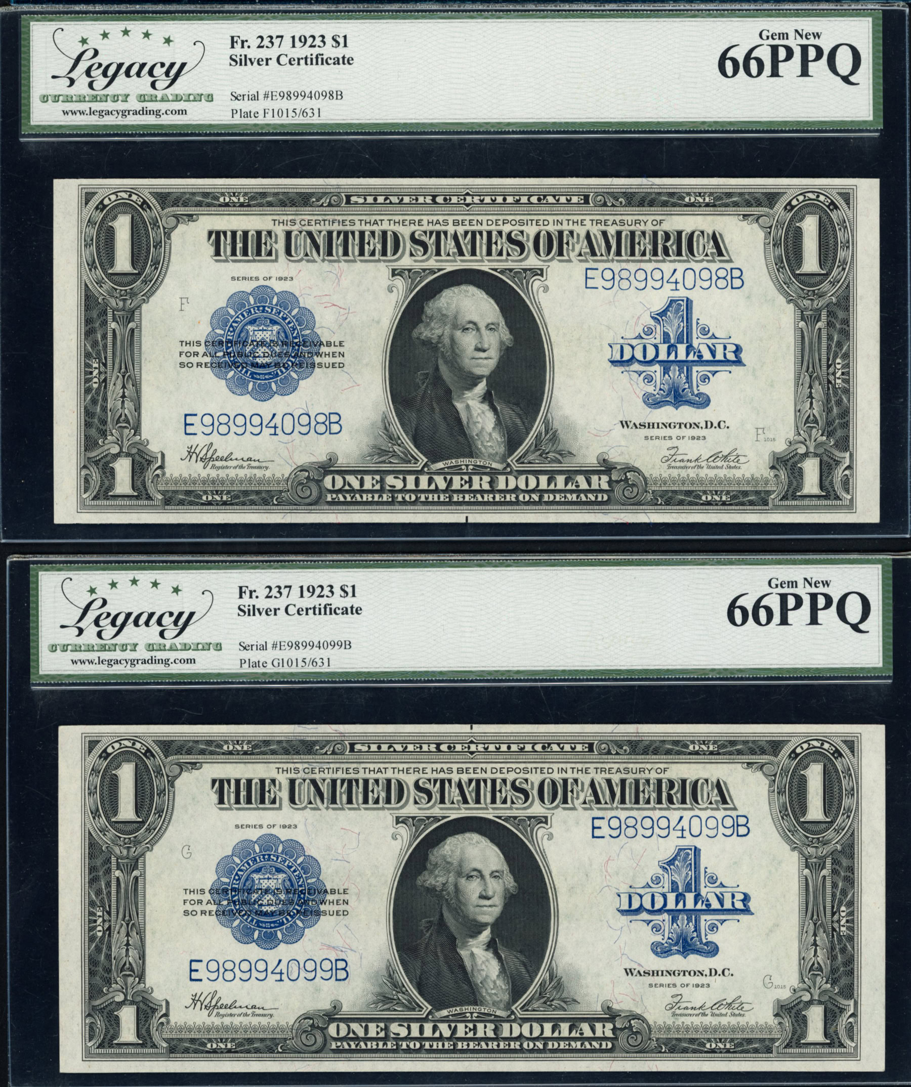 Fr. 237 1923 $1 Silver Certificate Notes *Sequential Serial Number Trio ...