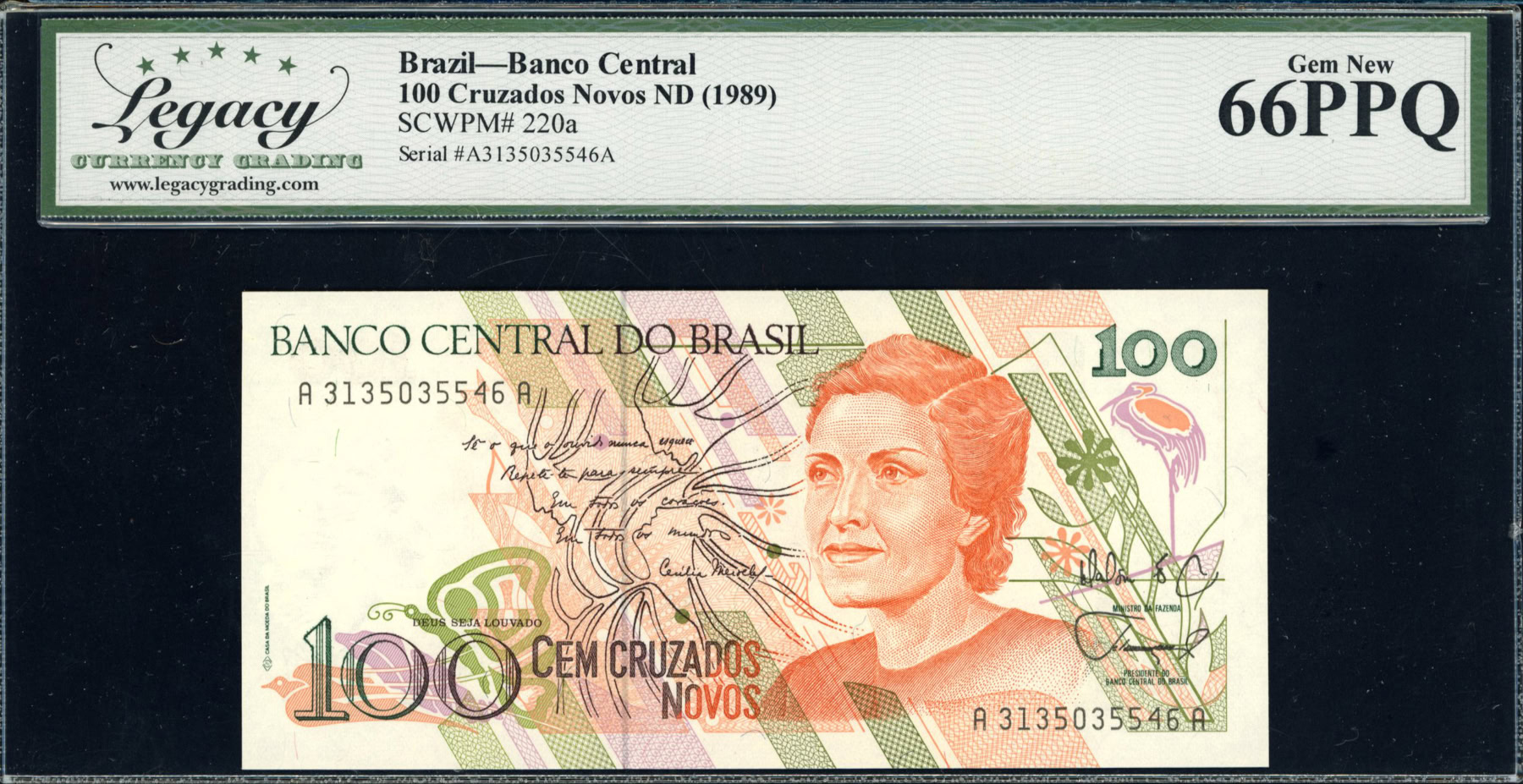 Brazil ND (1989) 100 Cruzados Novos Banco Central Note SCWPM-220a ...