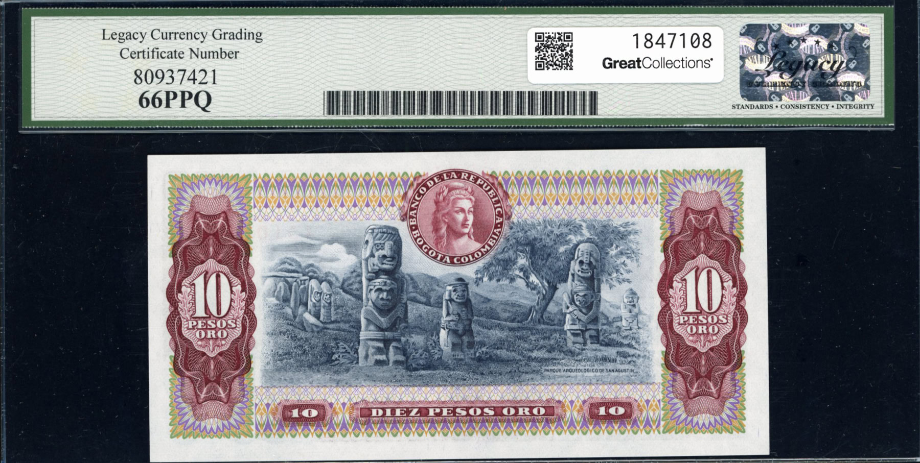 Colombia 1980 10 Pesos Oro Banco de la Republica Note SCWPM-407g Legacy ...
