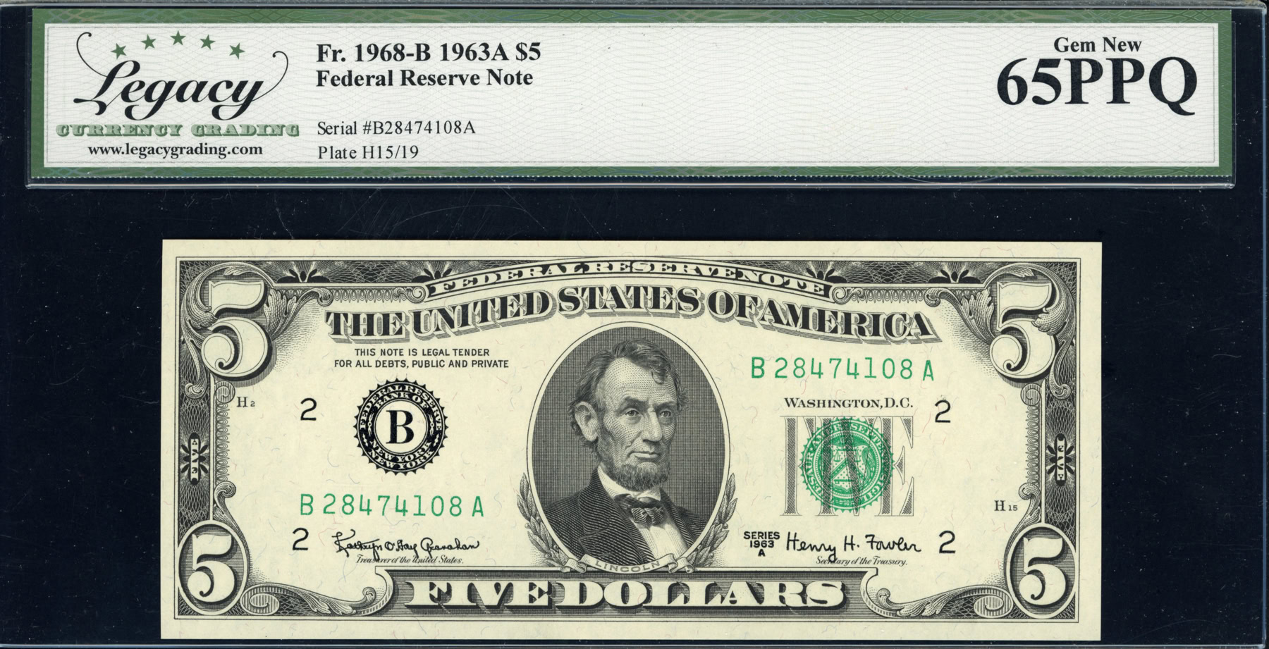 Fr. 1968-B (BA Block) 1963A $5 New York Federal Reserve Note Granahan ...