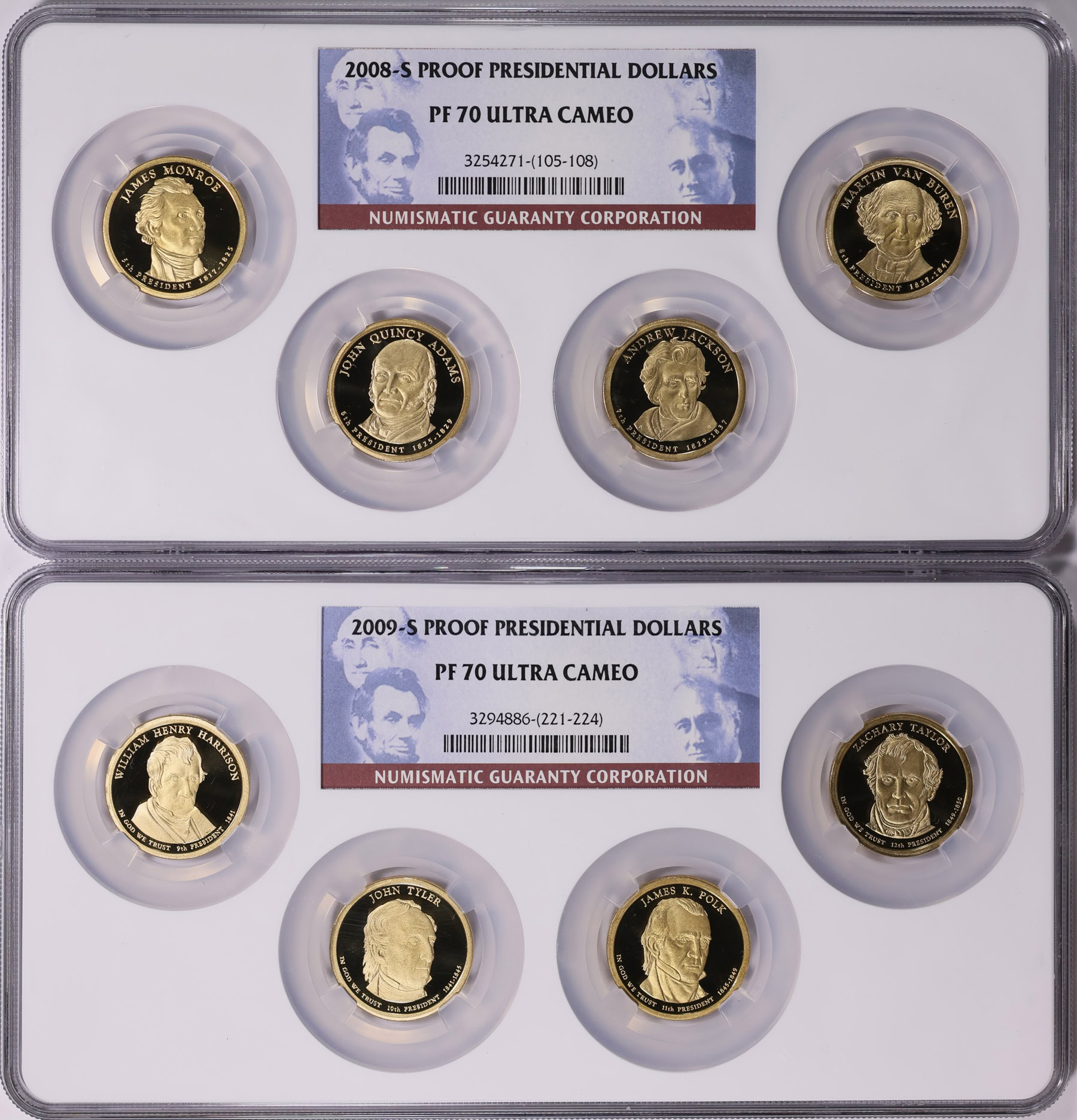 2008-S and 2009-S Presidential Dollar Sets NGC Proof-70 UC (8 Coins ...