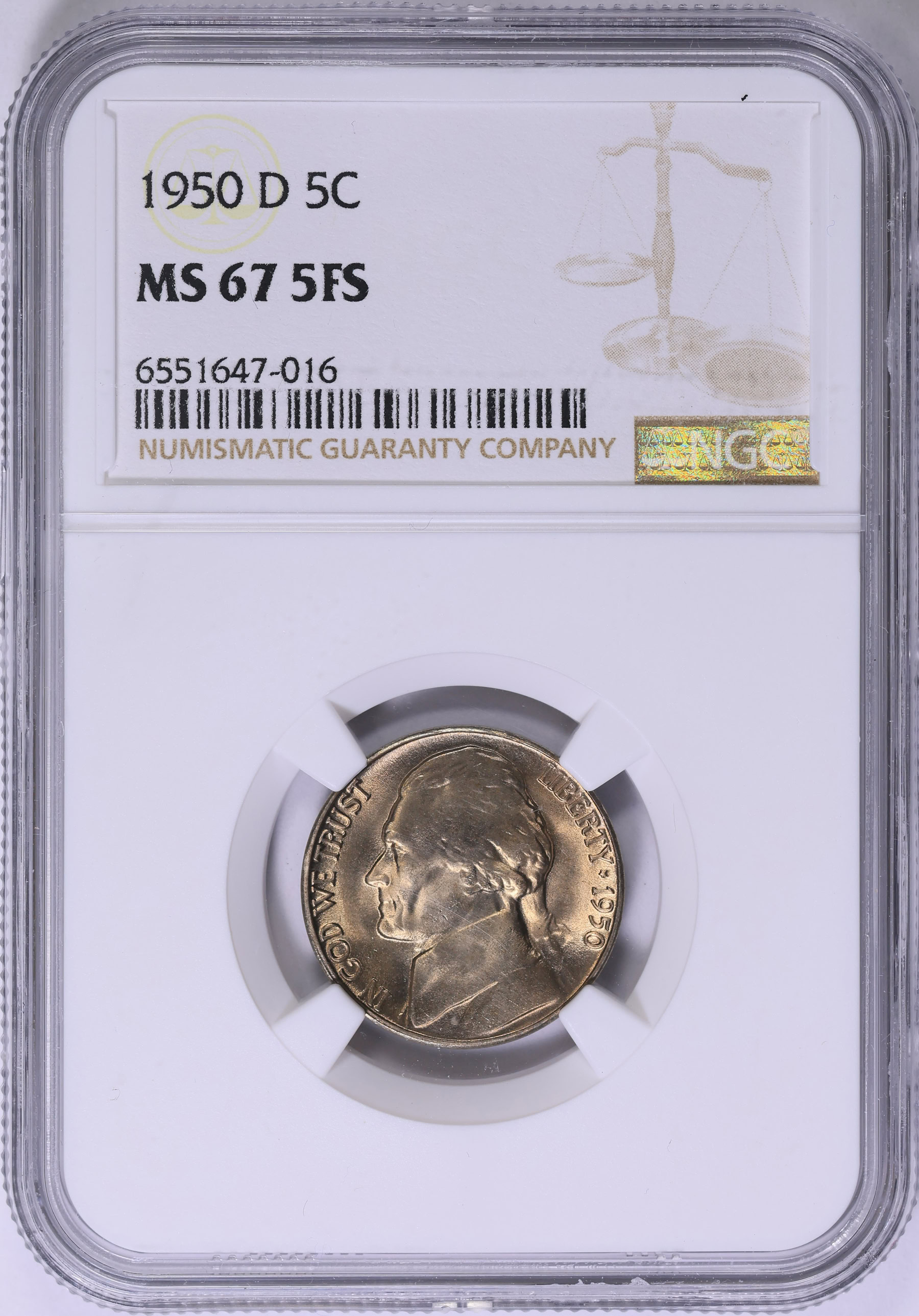 1950-D Jefferson Nickel NGC MS-67 5FS (Item 1847347) | GreatCollections Coin Auctions