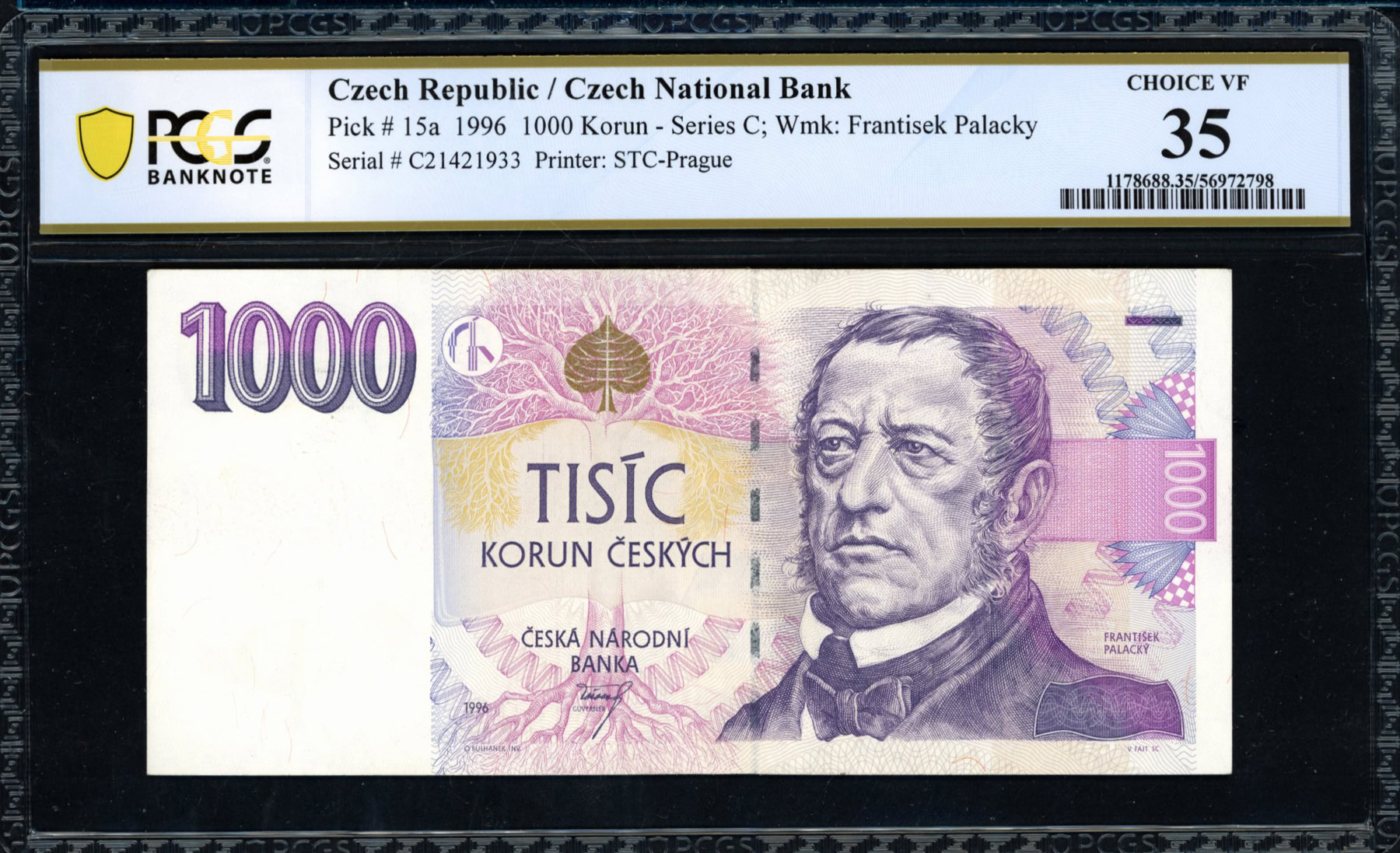 Czech Republic 1996 1,000 Korun Czech National Bank Note SCWPM-15a PCGS ...